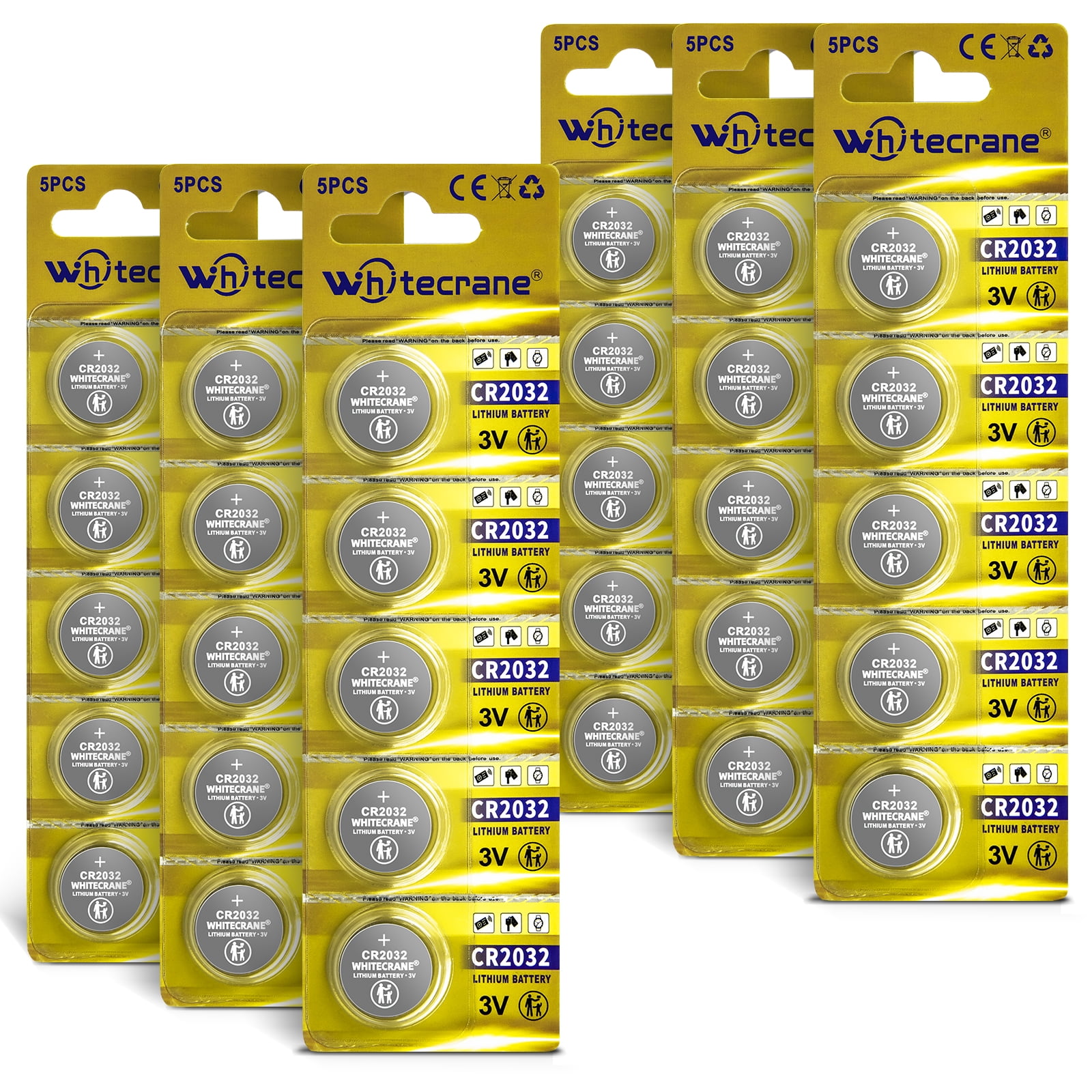 WHITECRANE CR2032 Battery Long-Lasting CR 2032 3V Coin Button Cell ...