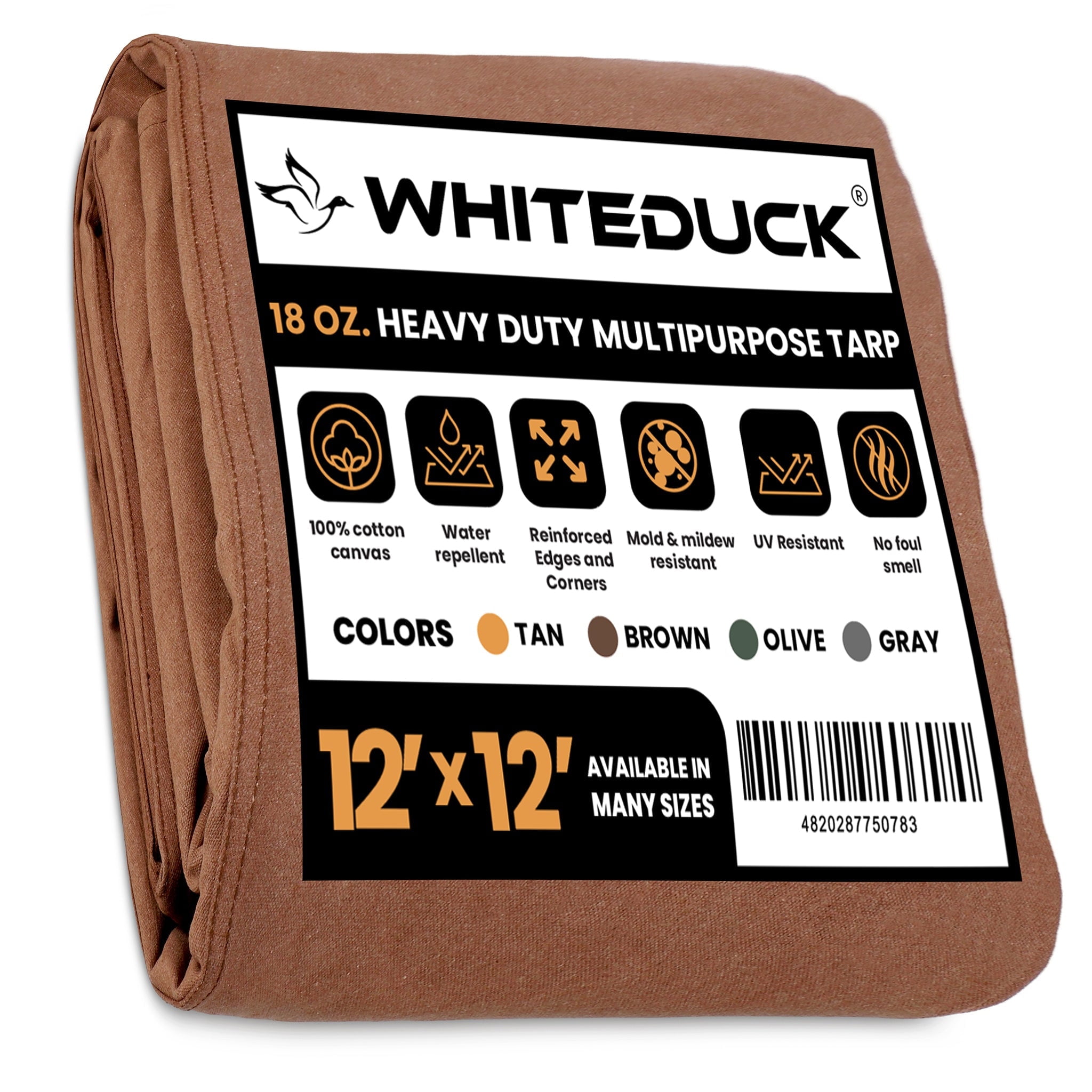 WHITEDUCK Brown 12'x12' 100% Canvas Tarp and Cover Waterproof Heavy ...