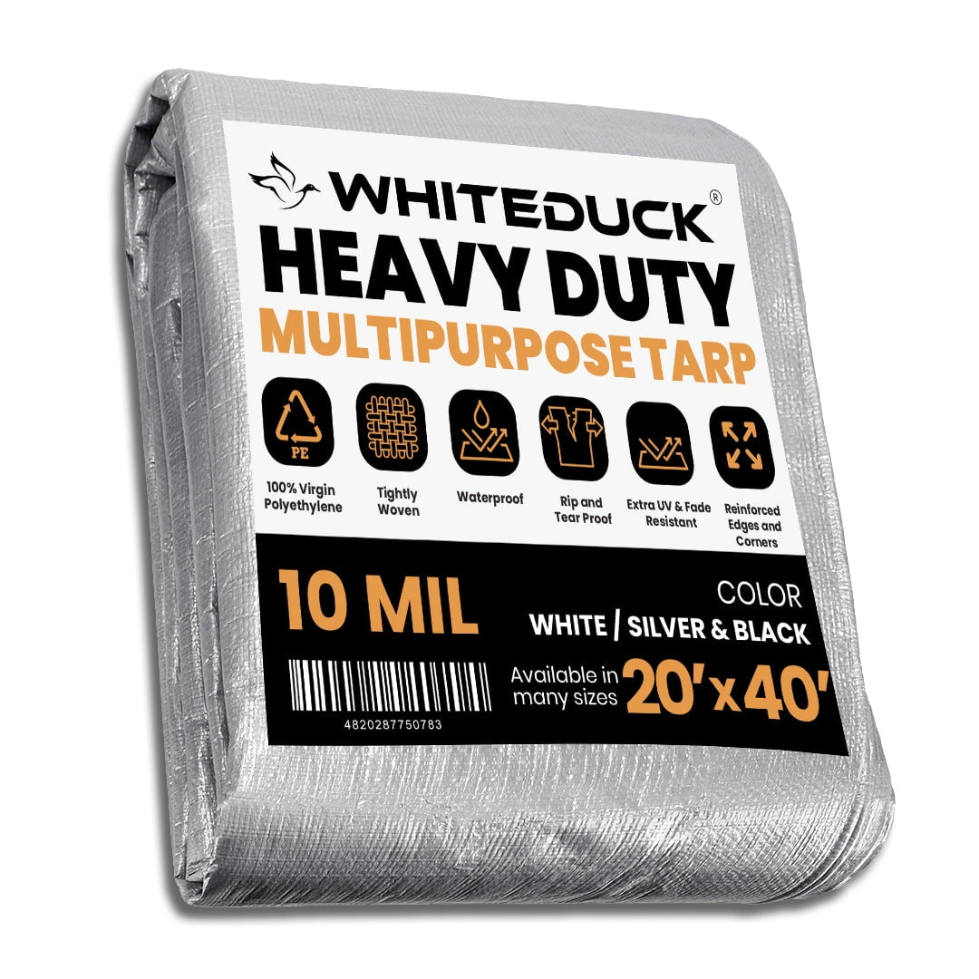 WHITEDUCK Super Heavy Duty Poly Tarp 10 Mil - Silver & Black Color -20 ...