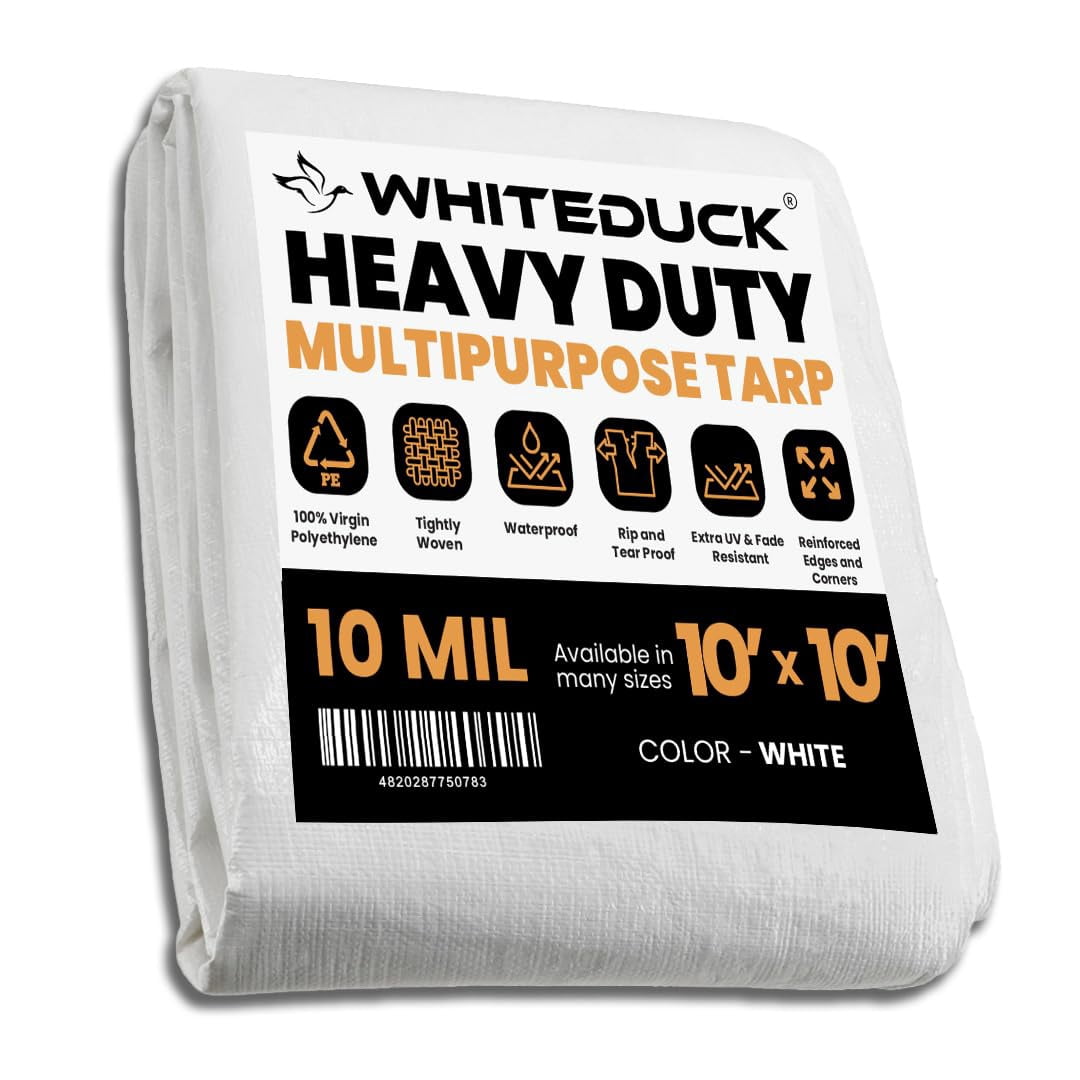 WHITEDUCK Super Heavy Duty Poly Tarp, 10'x10', 10 Mil, Waterproof, UV ...