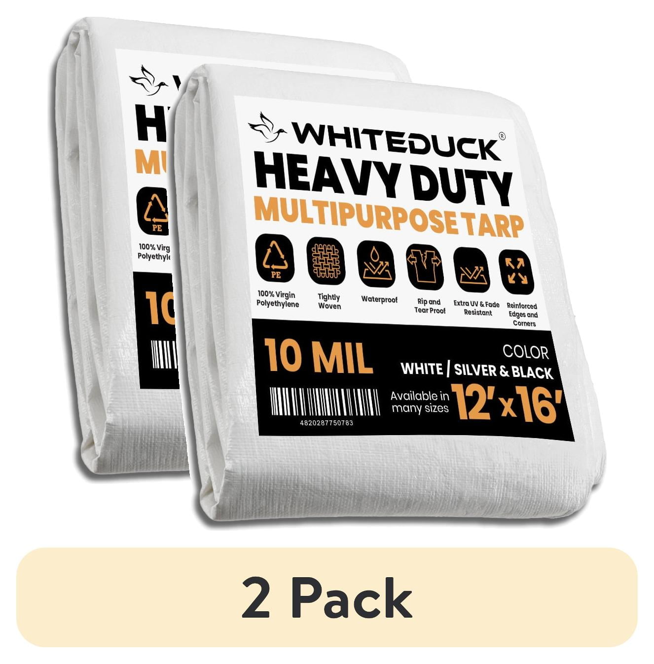 (2 pack) WHITEDUCK Super Heavy Duty Poly Tarp 10 Mil - White Color -12 ...