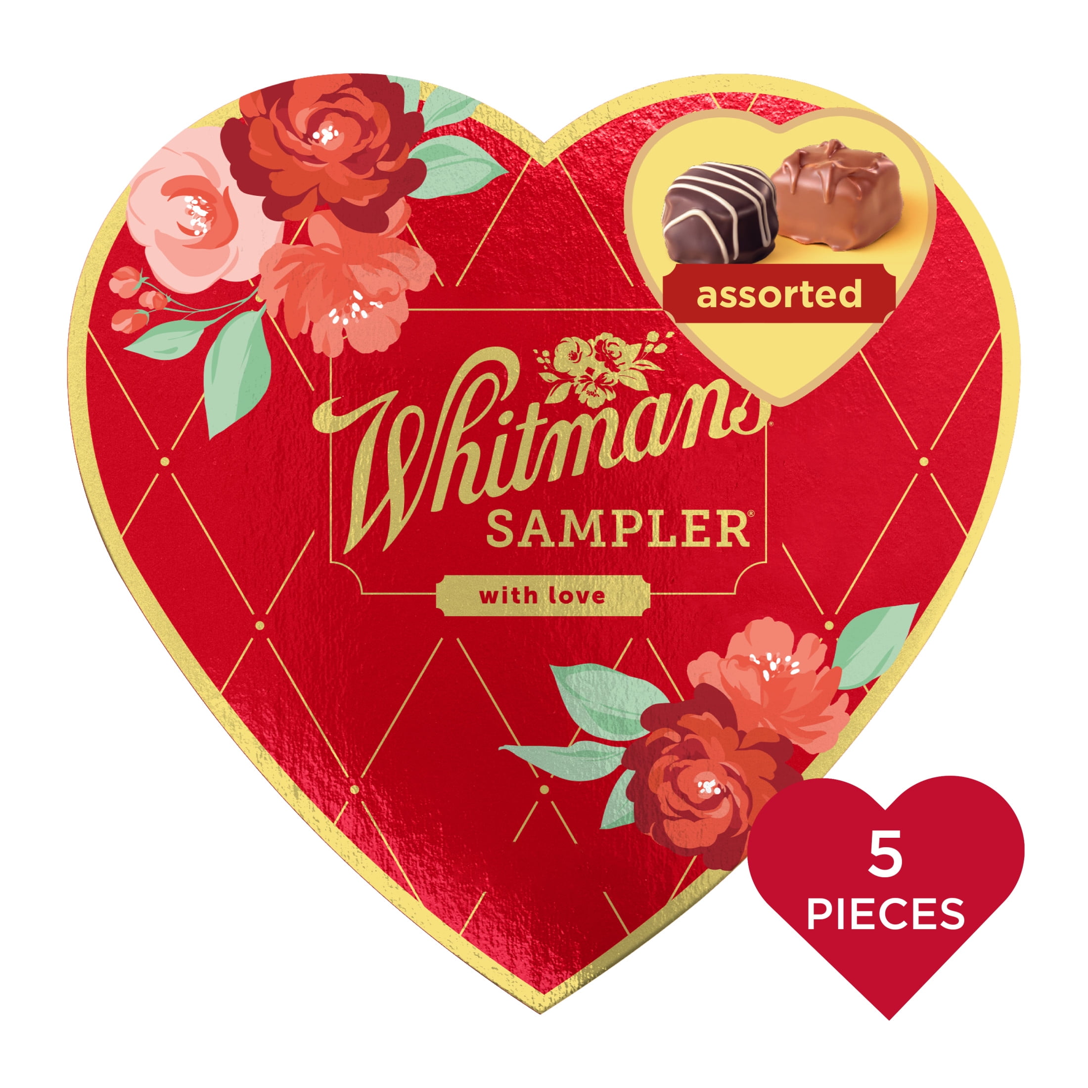 WHITMAN'S SAMPLER Valentine's Day Red Floral Heart Assorted Milk & Dark ...