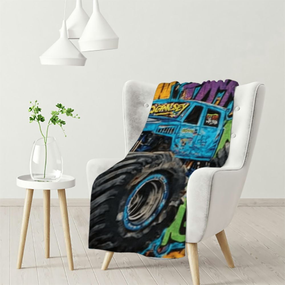 WHKANG Boys Monster Truck Throw Blanket,Road Vehicle Sherpa Blanket ...