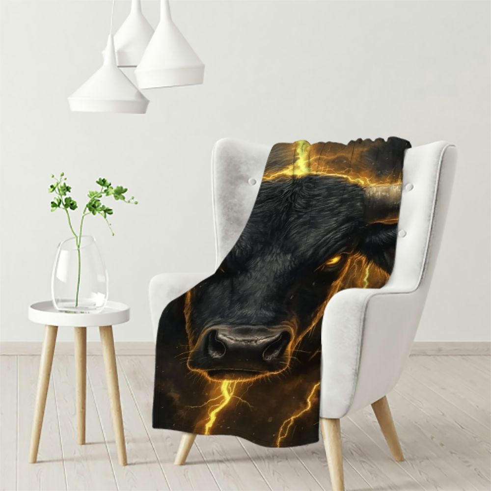 WHKANG Bull Gifts Blanket, Cool Black Gold Fire Lightning Bull Blanket ...