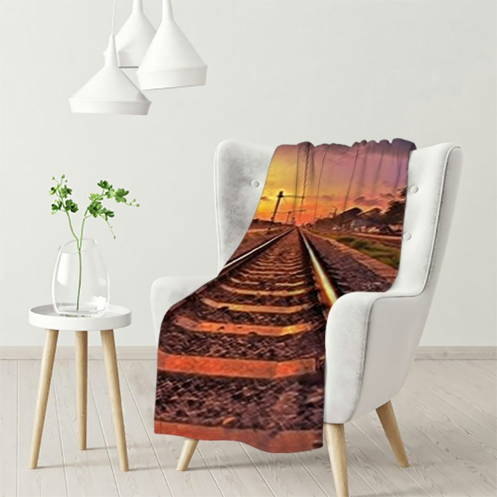 WHKANG Countryside Train Blue Violet Soft Cozy Fluffy Warm Throw ...