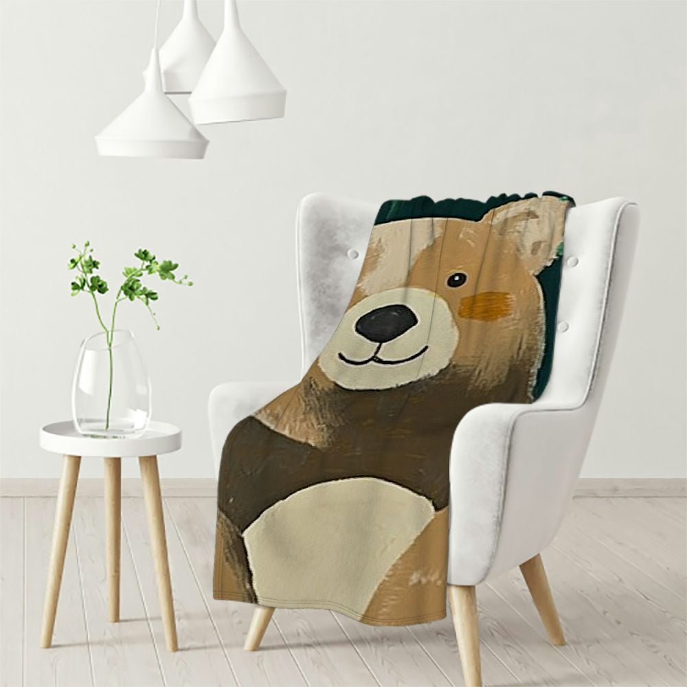 WHKANG Cute Bear Throw Blanket,Brown Bear Woodland Animal Flannel Soft ...