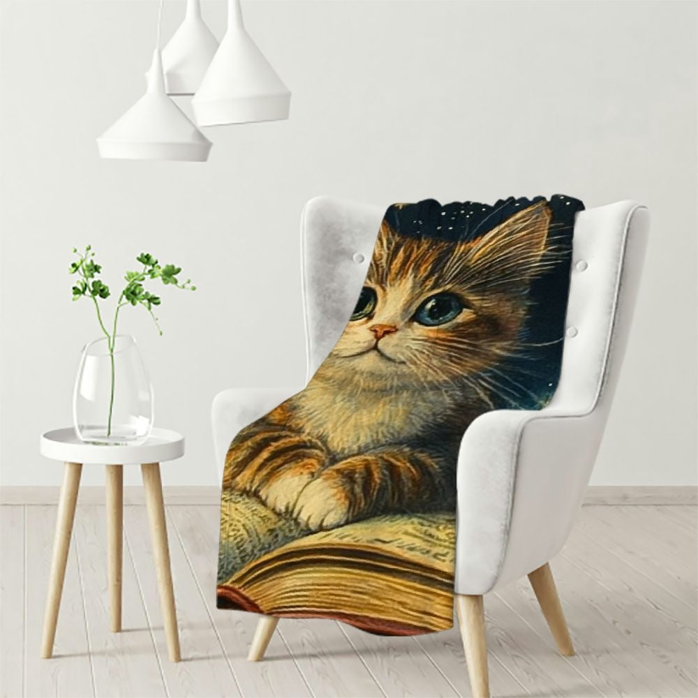 WHKANG Cute Cat Books Throw Blanket, Fantasy Starry Night Kitten ...