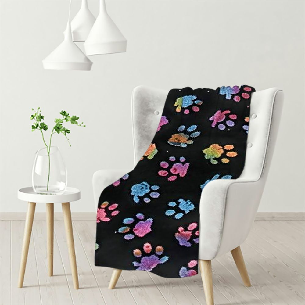 WHKANG Cute Dog Paw Print Theme Flannel Throw Blanket, Animal Paw Print ...