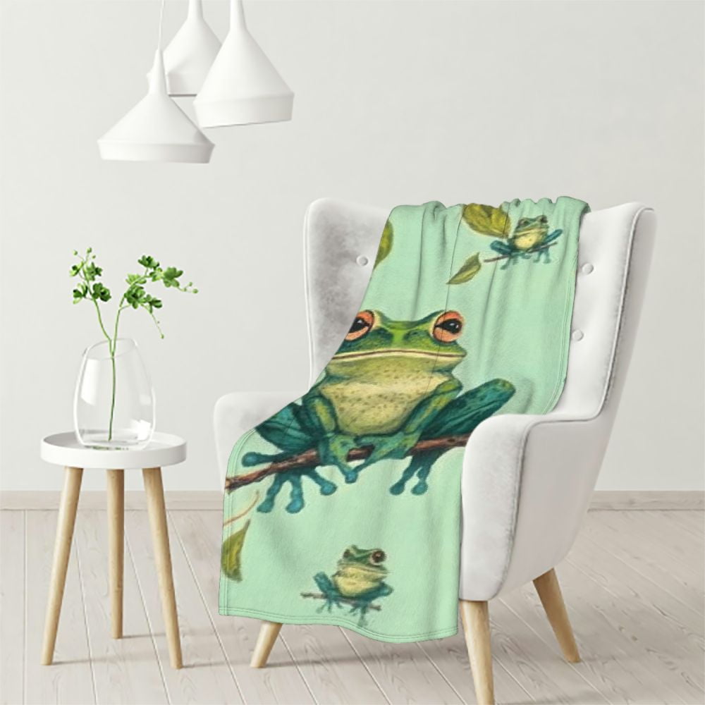 WHKANG Cute Frogs Dragonfly Lily Green Throw Blanket for Couch Bed-Soft ...