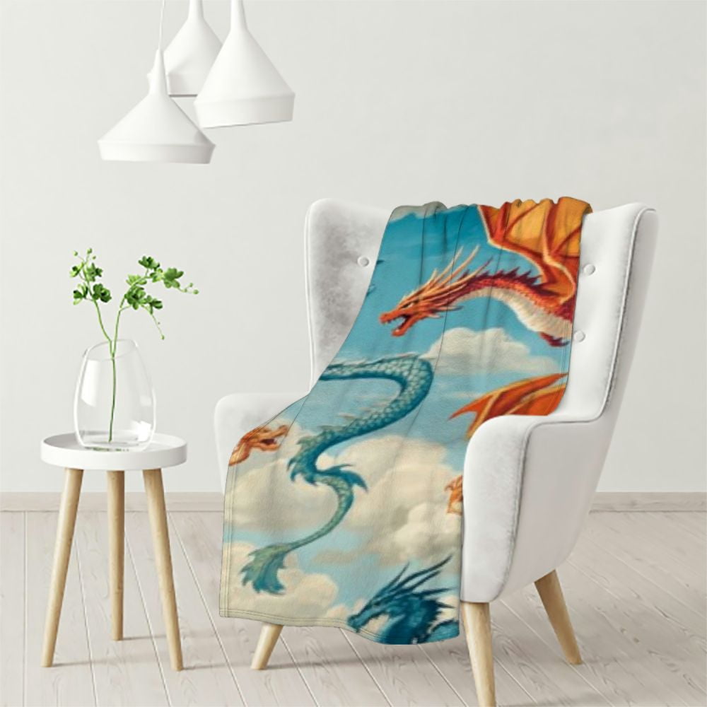 WHKANG Dragon Blanket,Cute Fire-Breathing Dragons in Sky Throw Blankets ...