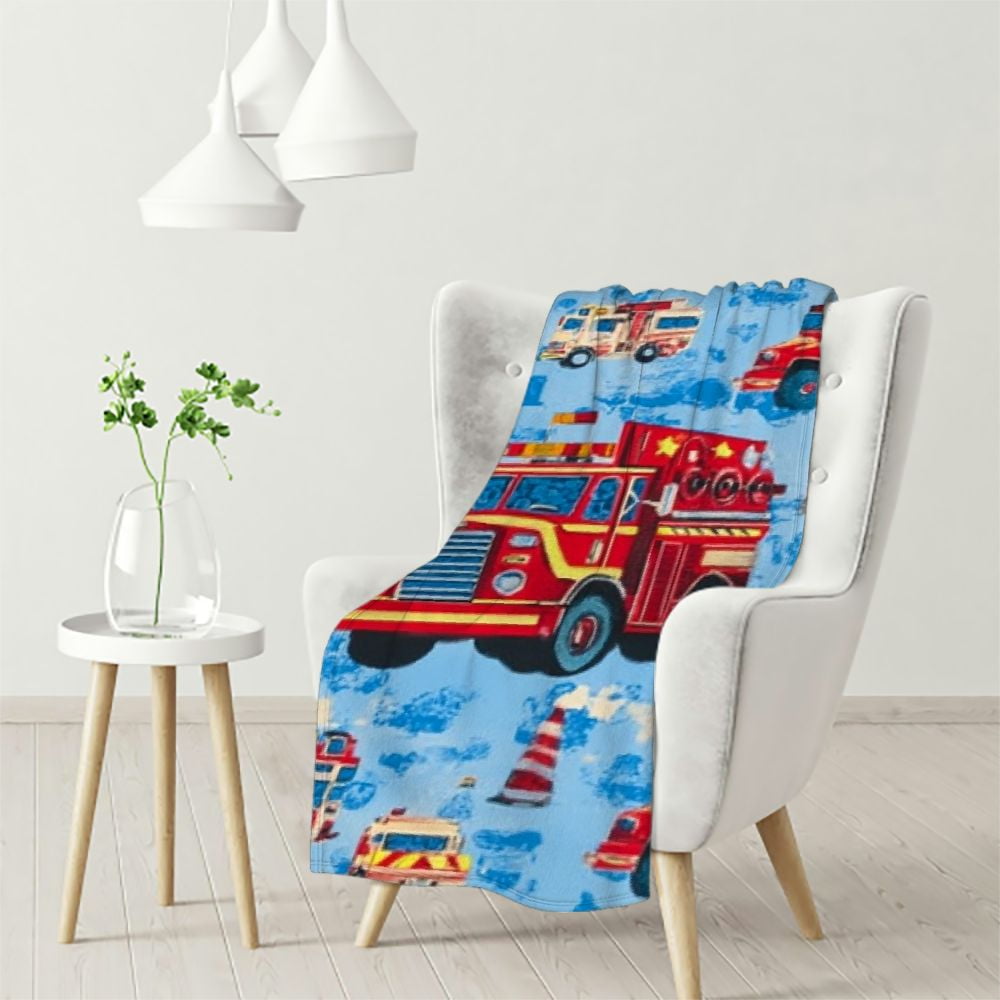 WHKANG Fire Truck Throw Blanket, Fire Truck Blanket for Boys, Blue ...