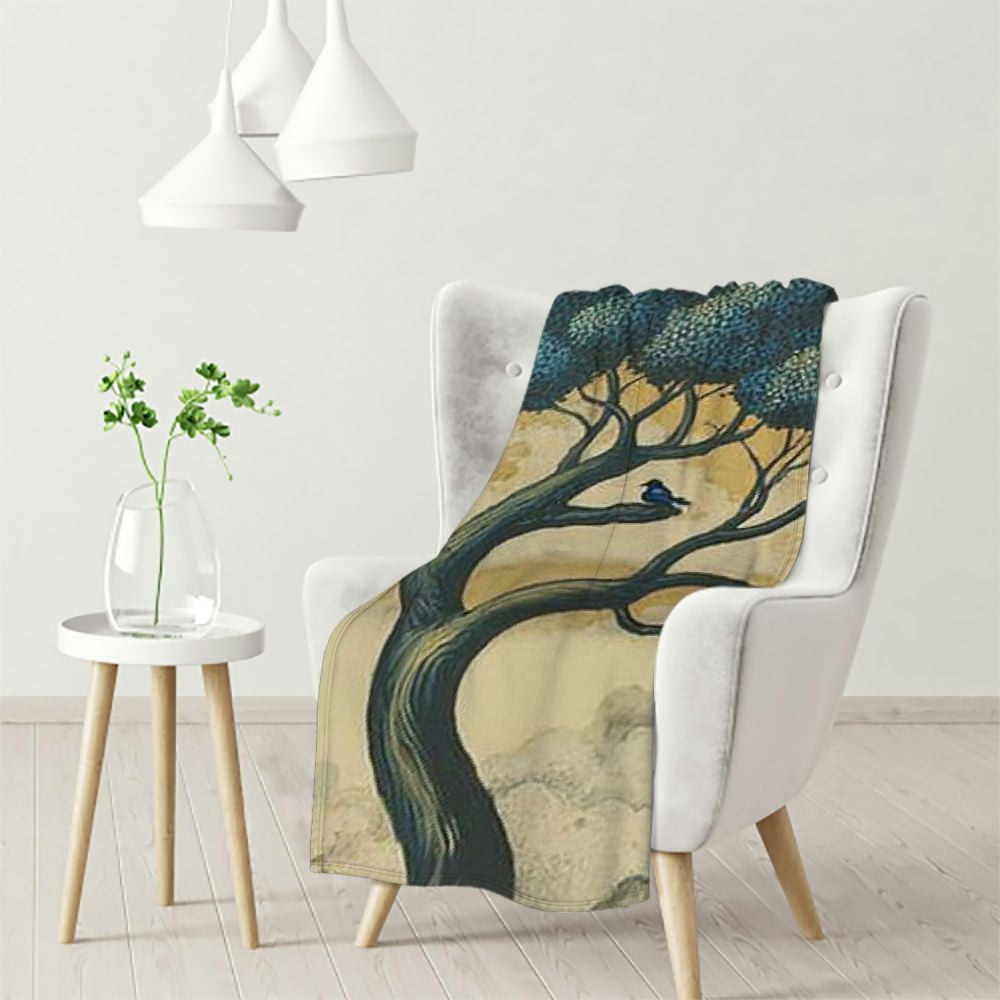 WHKANG Flannel Plush Throw Blanket Turquoise Blue Chinese Pine Tree ...