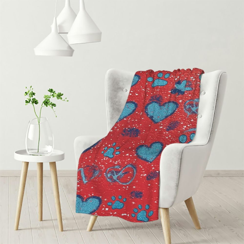 WHKANG Hearts Paw Prints Flannel Cover Blanket All Seasons - Multiple ...