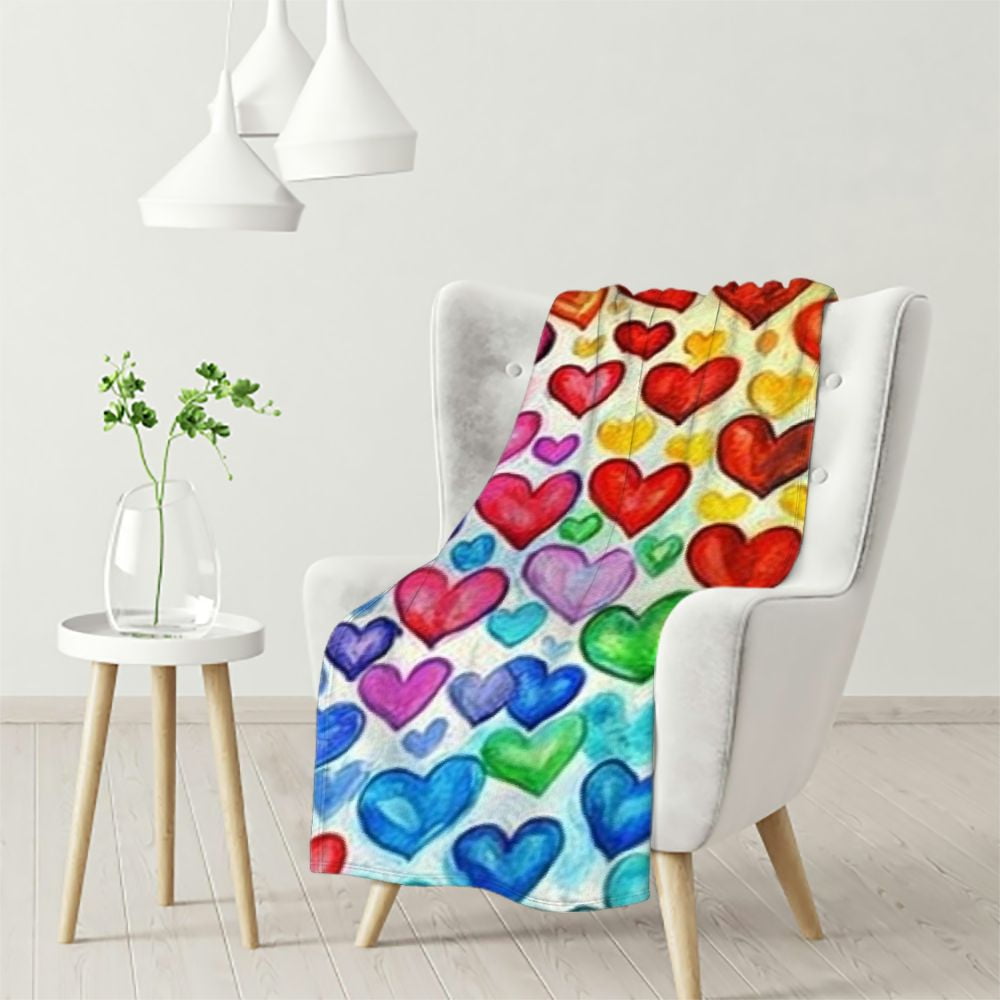 WHKANG Love Heart Flannel Fuzzy Blanket Couple Colorful Love Heart ...