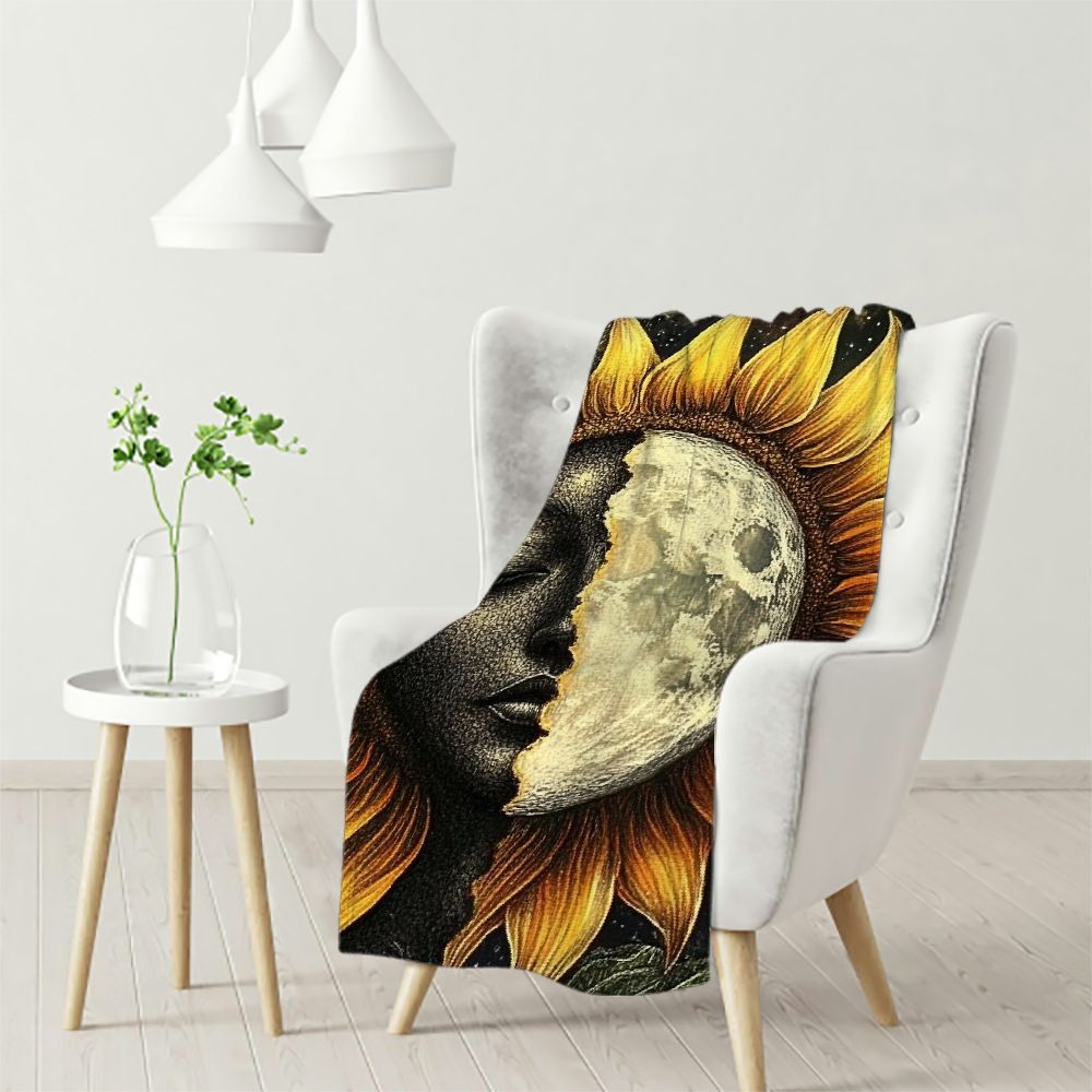 WHKANG Moon Flannel Blanket Boho Mid Century Day and Night Throw ...