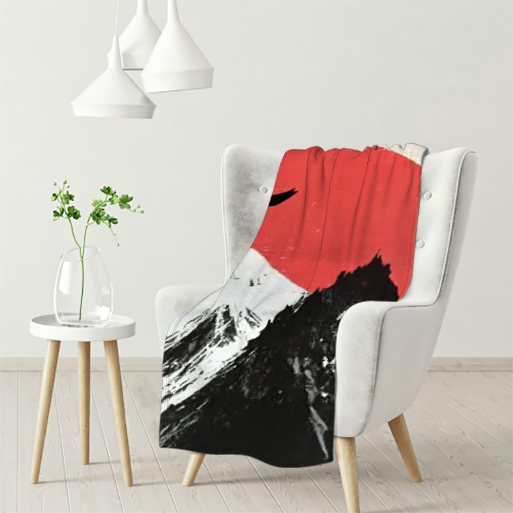 WHKANG Mount Blanket Throw, Mountain Cherry Branches Red Sun Ink ...