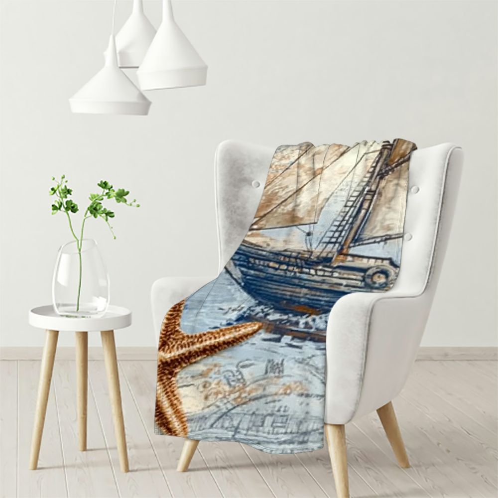 WHKANG Nautical Vintage Sail Boat Lighthouse Sherpa Blanket,Conch ...