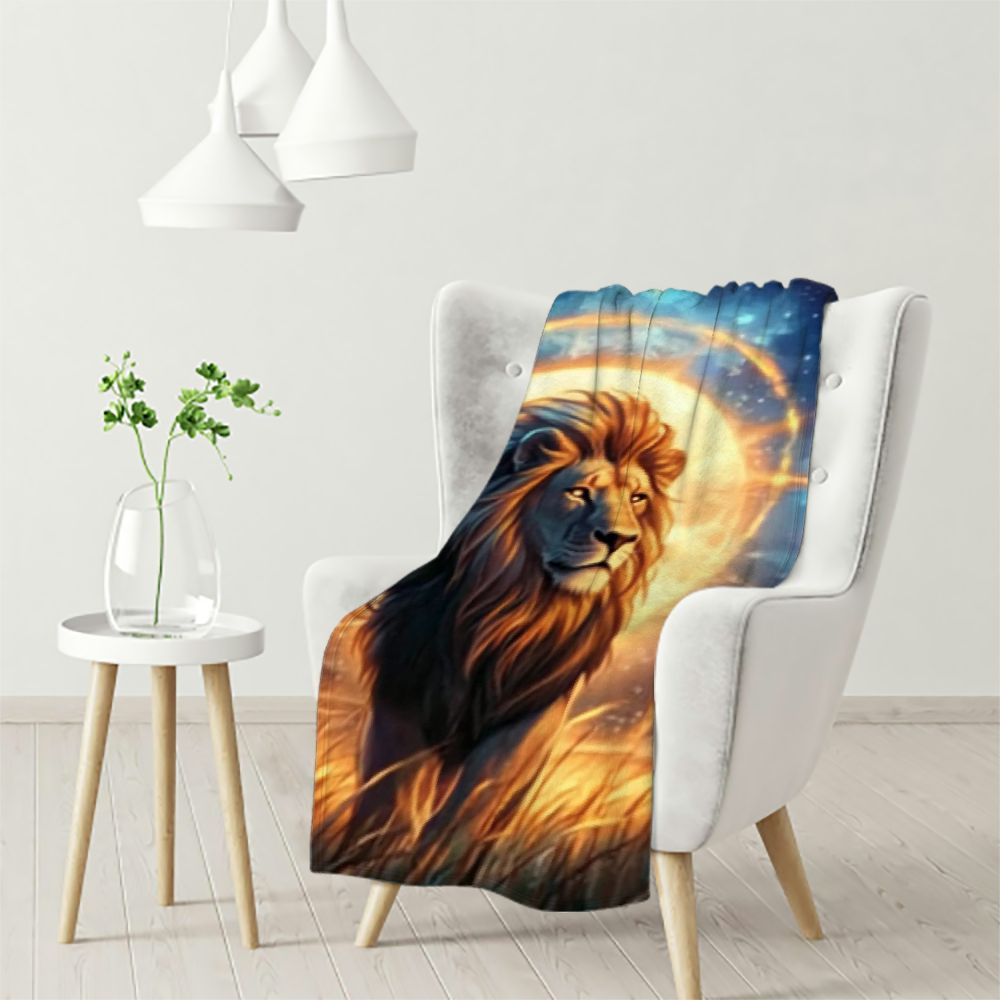 WHKANG Printed Lion Throw Blanket, Boys Kids Soft Sherpa Blanket,Gold ...