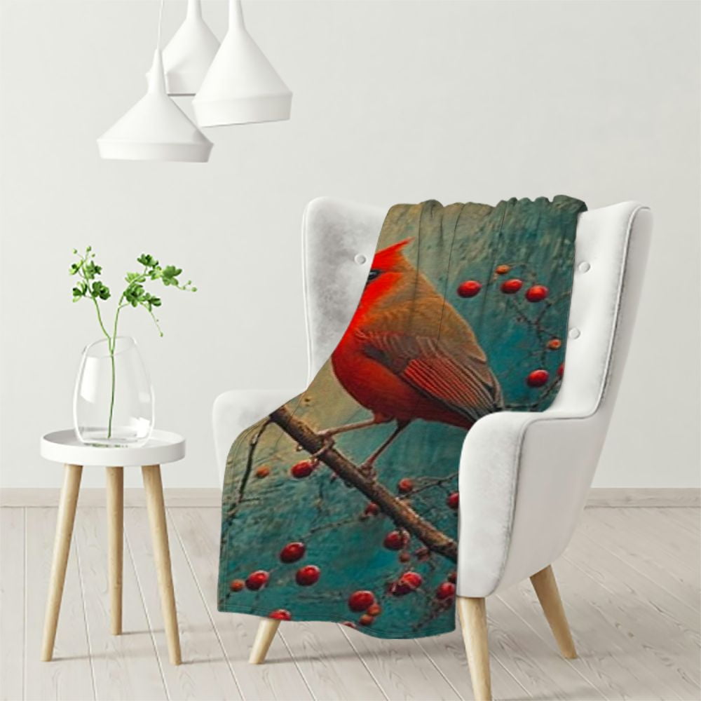 WHKANG Red Bird Throw Blanket Northern Cardinal Bird on The Tree Branch ...