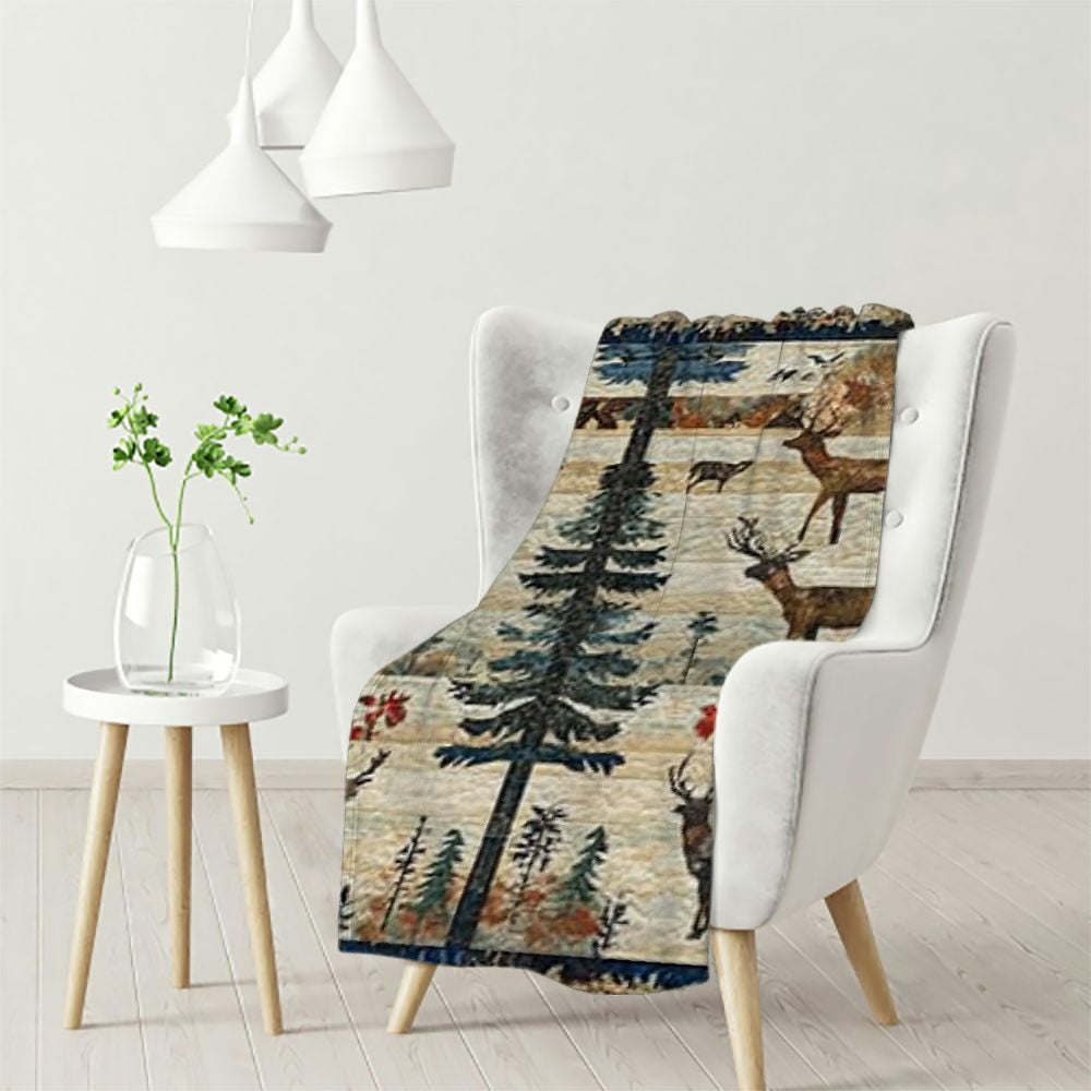 WHKANG Retro Rustic Style Flannel Blankets, Vintage Moose Deer Bear ...