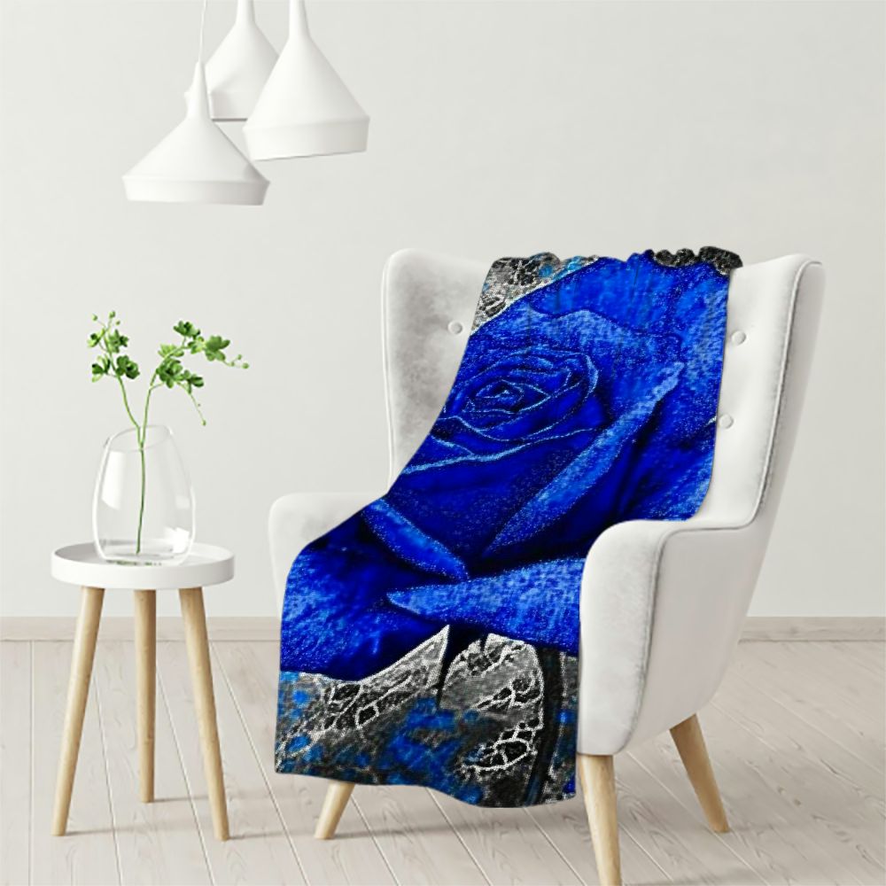 WHKANG Royal Blue Rose Blanket, Raindrops Butterfly Flower Floral Throw ...