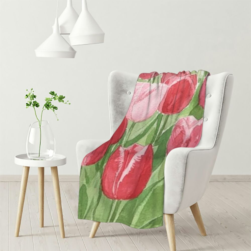 WHKANG Spring Flowers Tulips Summer Floral Throw Blanket Crystal Bed ...