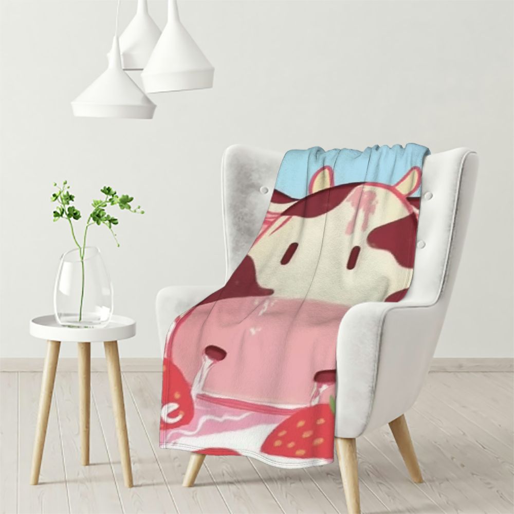 WHKANG Strawberry Milk Cow Sofa Throw Blanket Flannel Super Soft Warm ...