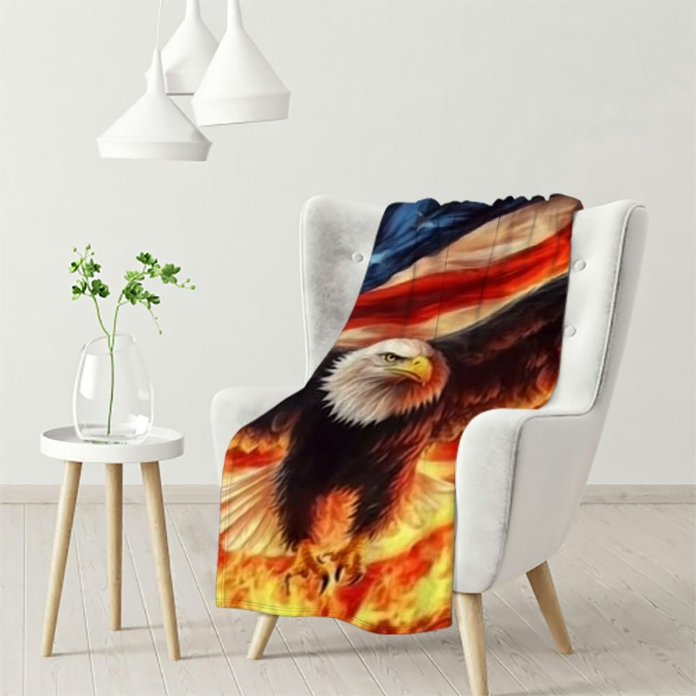 WHKANG Throw Blanket with American Flag Eagle with Sunset Pattern Soft ...