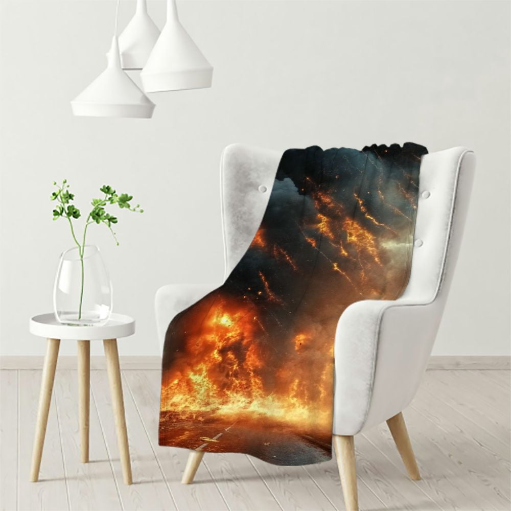 WHKANG Tornado Flannel Blanket,Natural Disaster Burning Fire Flame Bed Plush Blanket for Modern ...