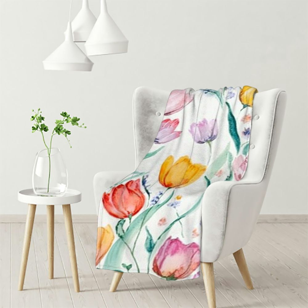 WHKANG Watercolor Tulips Flowers Flannel Bed Blanket Spring Floral ...