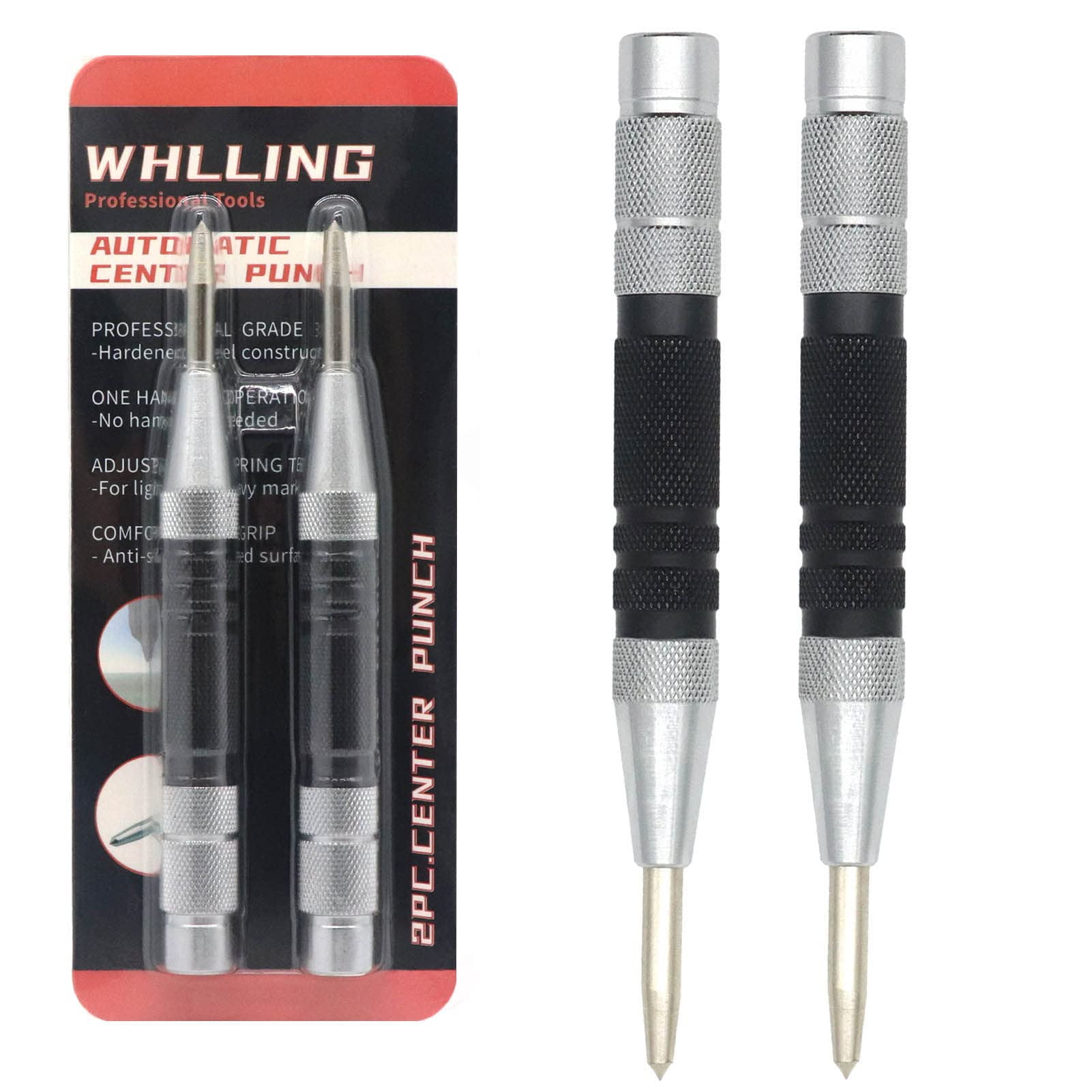 WHLLING 2-Piece Automatic Center Punch, 6 Inch Hardened Steel Spring ...