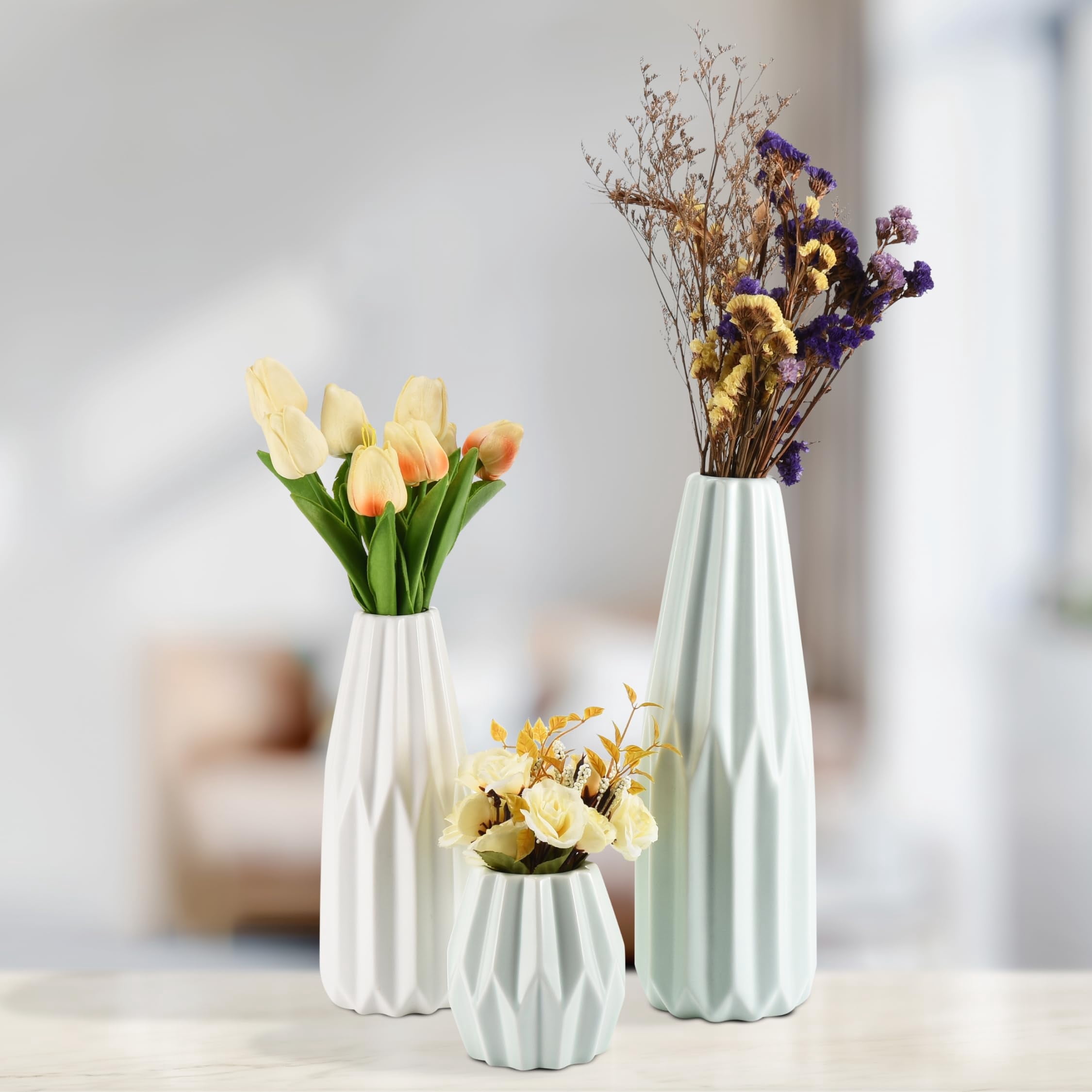 WHOLE HOUSEWARES Ceramic Vases for Home Decor Set of 3 - Elegant Modern ...