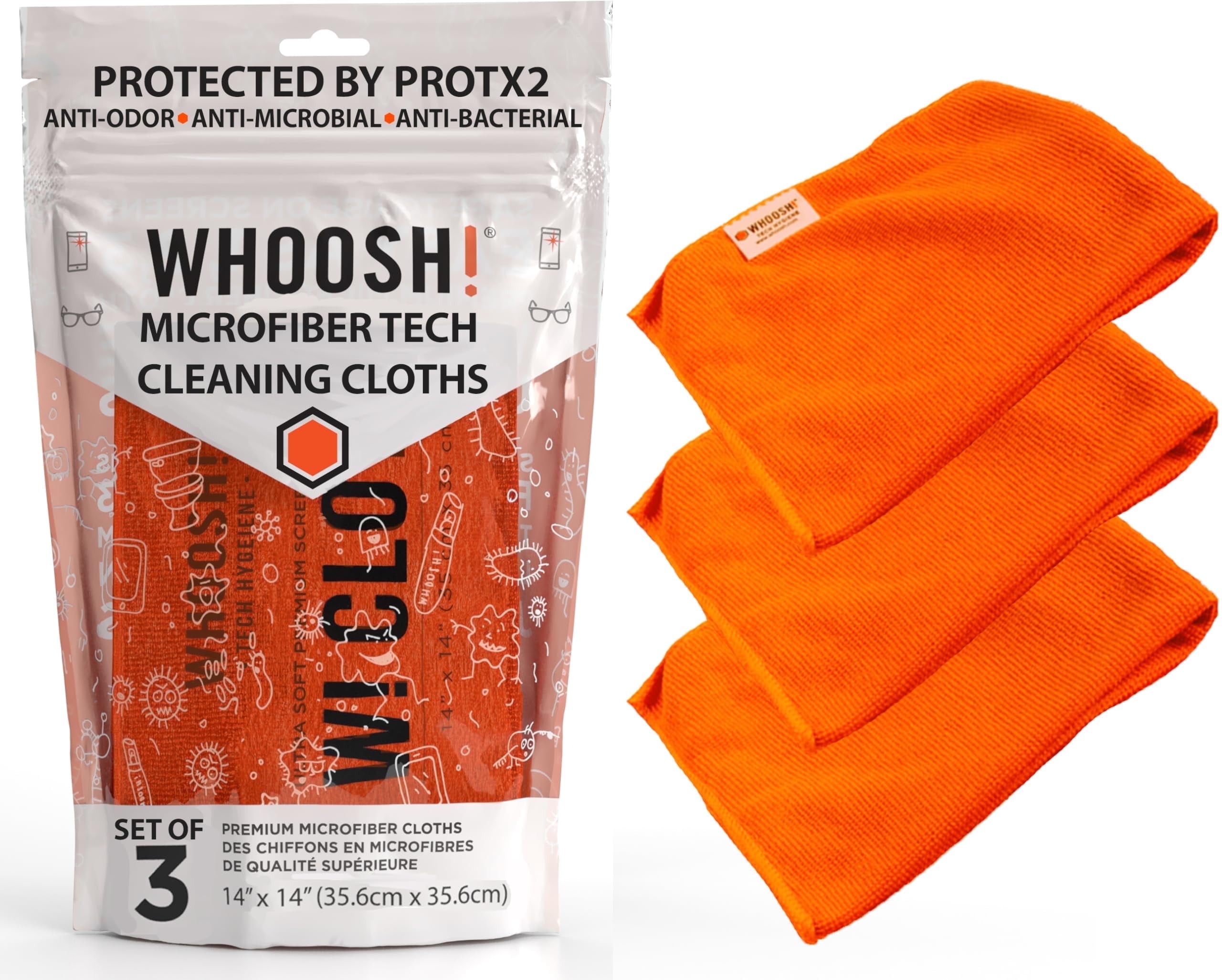 WHOOSH! Microfiber Cleaning Cloth Pack, 3-Pack 14x14” Screen Cleaning ...