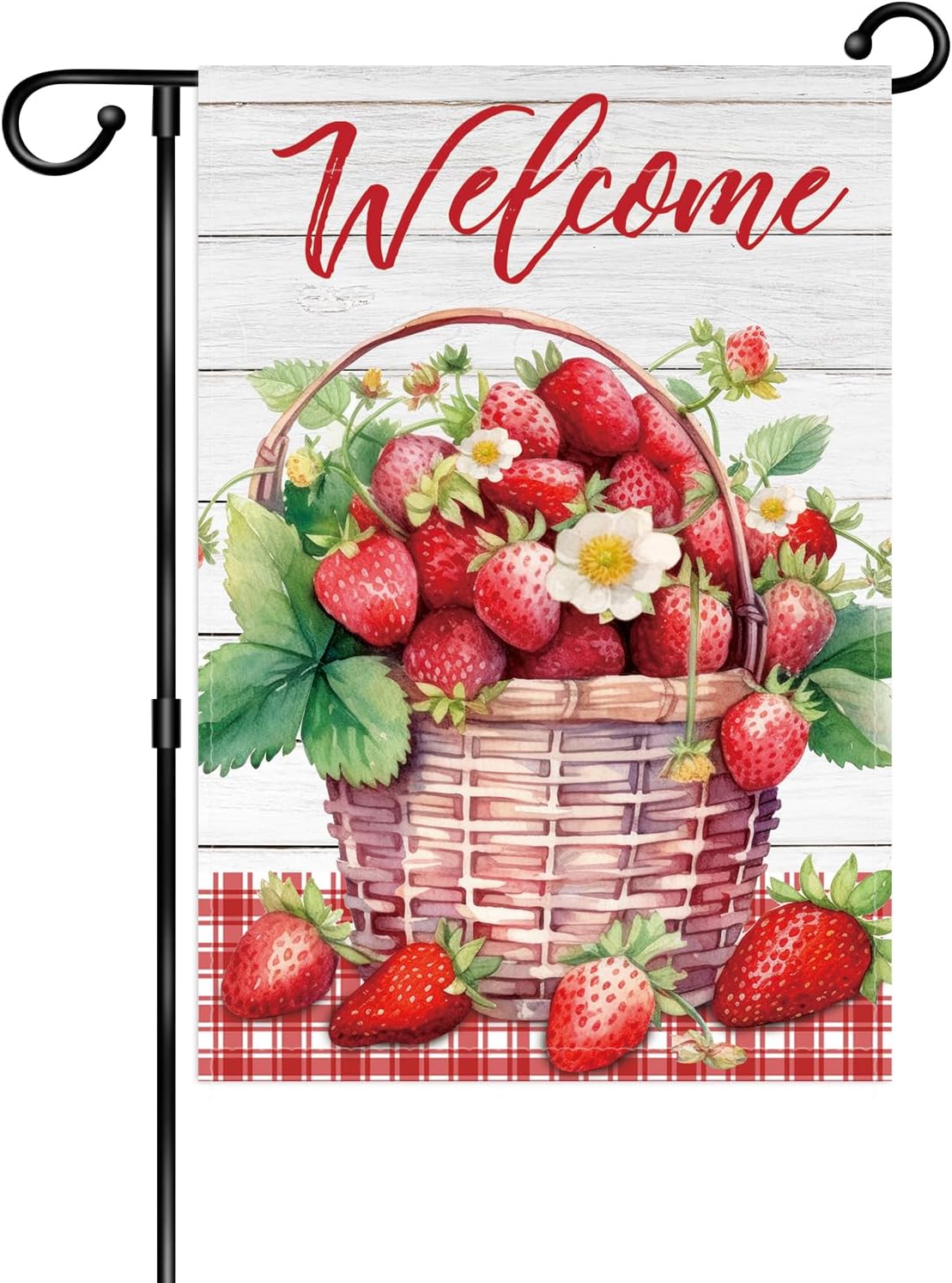 WHPCT Strawberry Welcome Garden Flag,Strawberry and Wood Board Garden ...