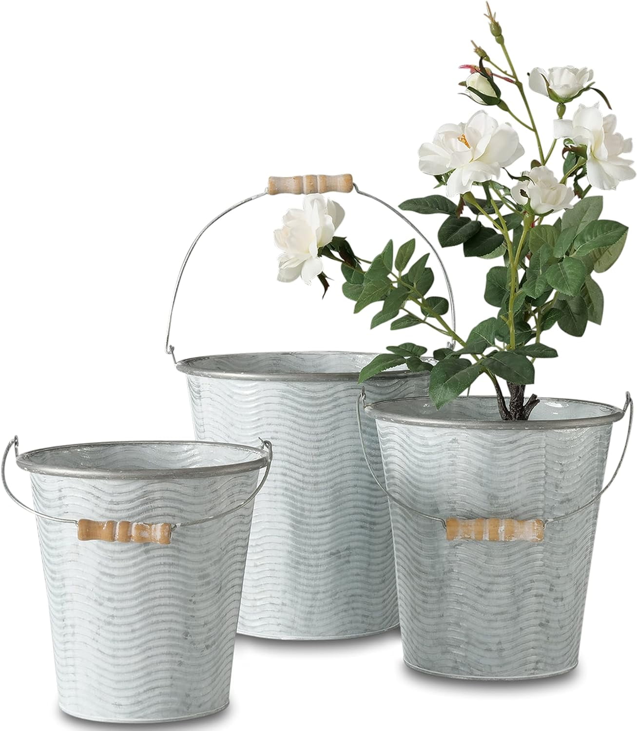 WHW Whole House Worlds 3 Piece Nesting Bucket Planter Set, Corrugated ...