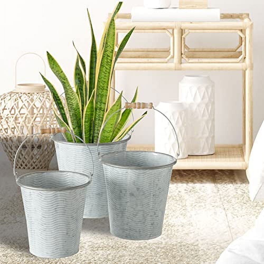 WHW Whole House Worlds 3 Piece Nesting Bucket Planter Set, Corrugated ...