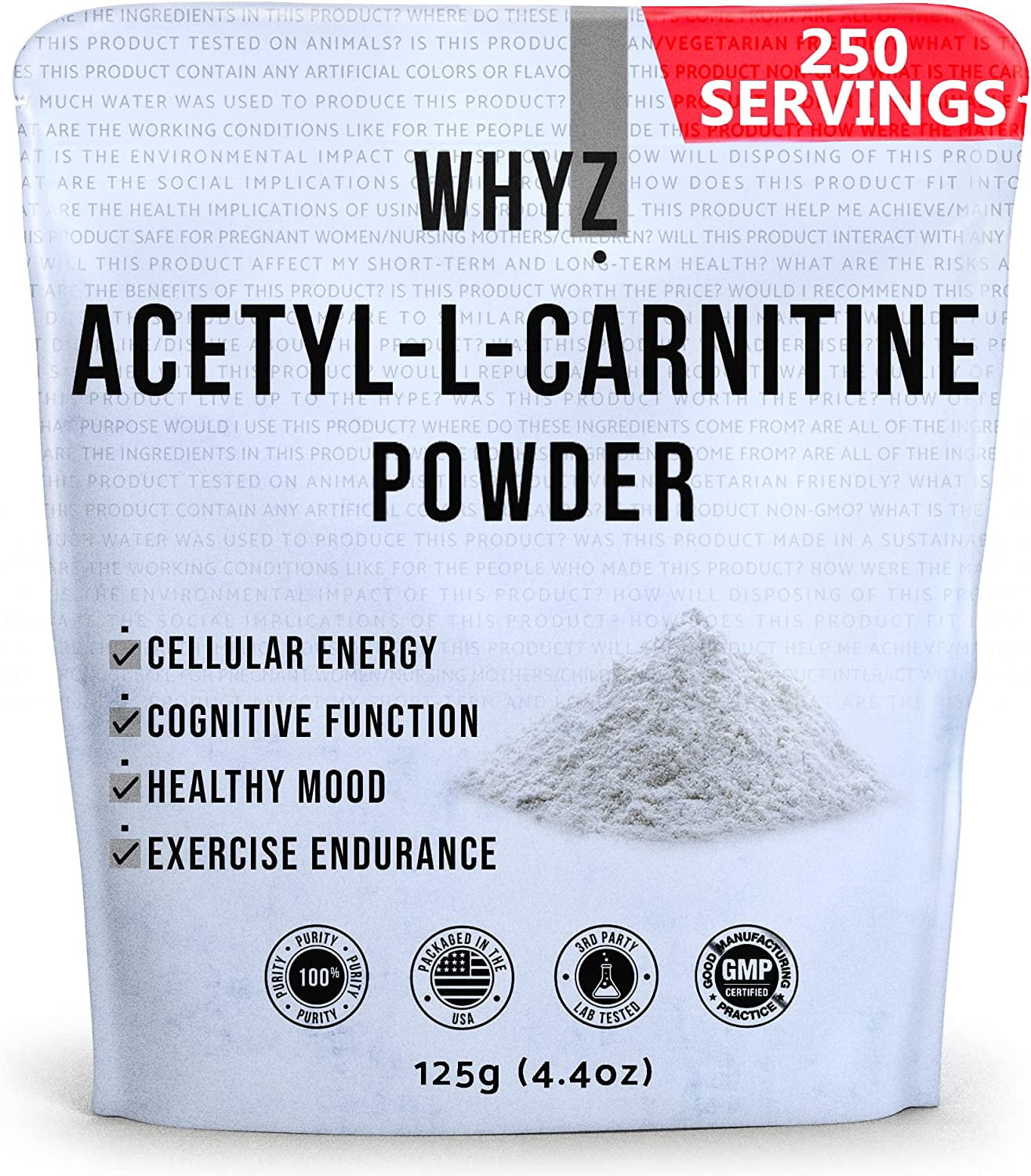 WHYZ Acetyl L Carnitine Powder, 125g, Fat Metabolism & Memory ...