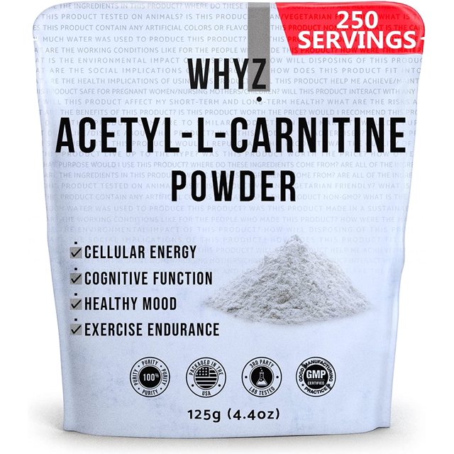 WHYZ Acetyl L Carnitine Powder, 125g, Fat Metabolism & Memory Supplement, 250 Uses - Walmart.com