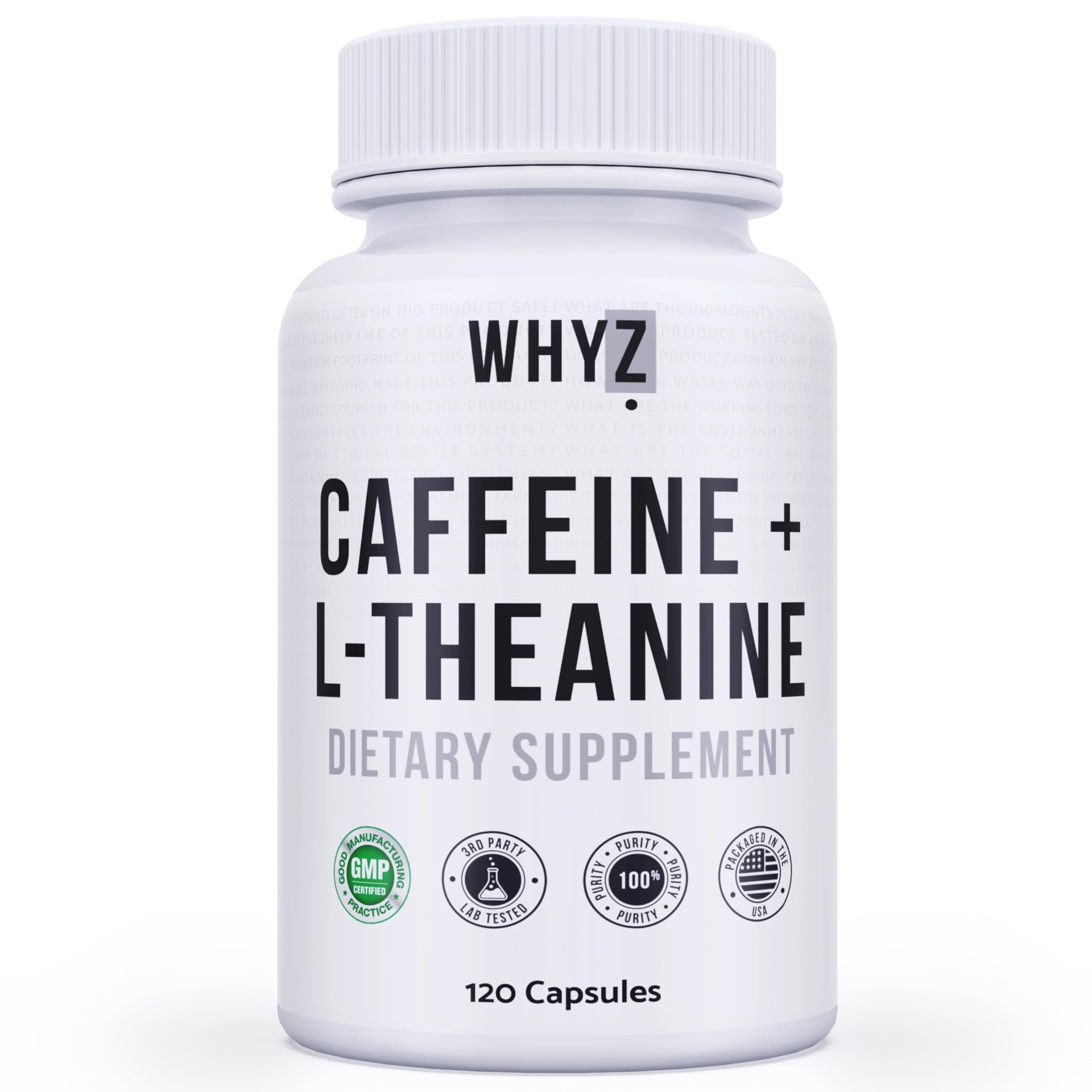WHYZ Caffeine L-Theanine Capsules, 120 Pills, Vitamins for Brain ...