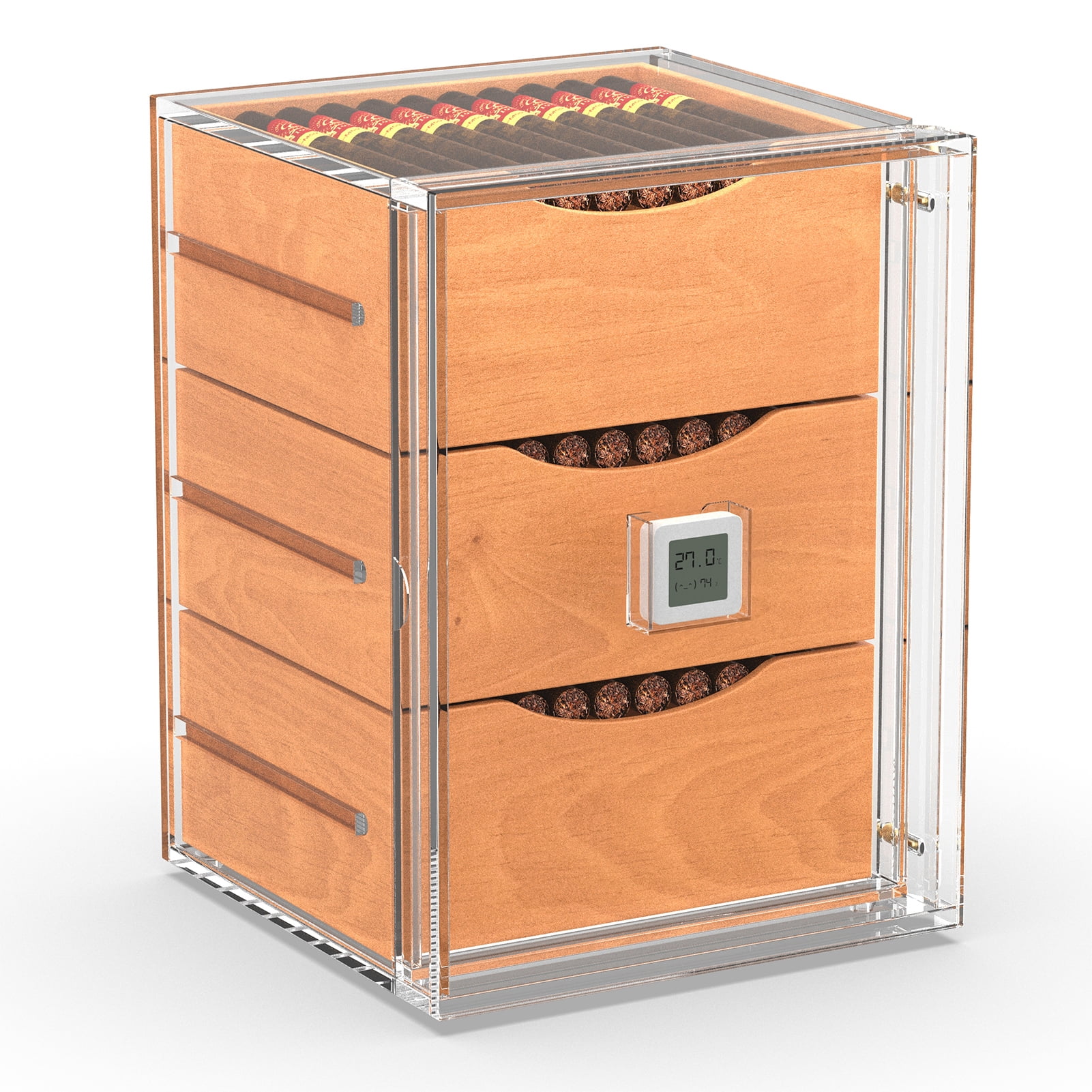 WIAEE Spanish Cedar Wood Box, Acrylic Cigar Humidor, 150 Count with 3 ...