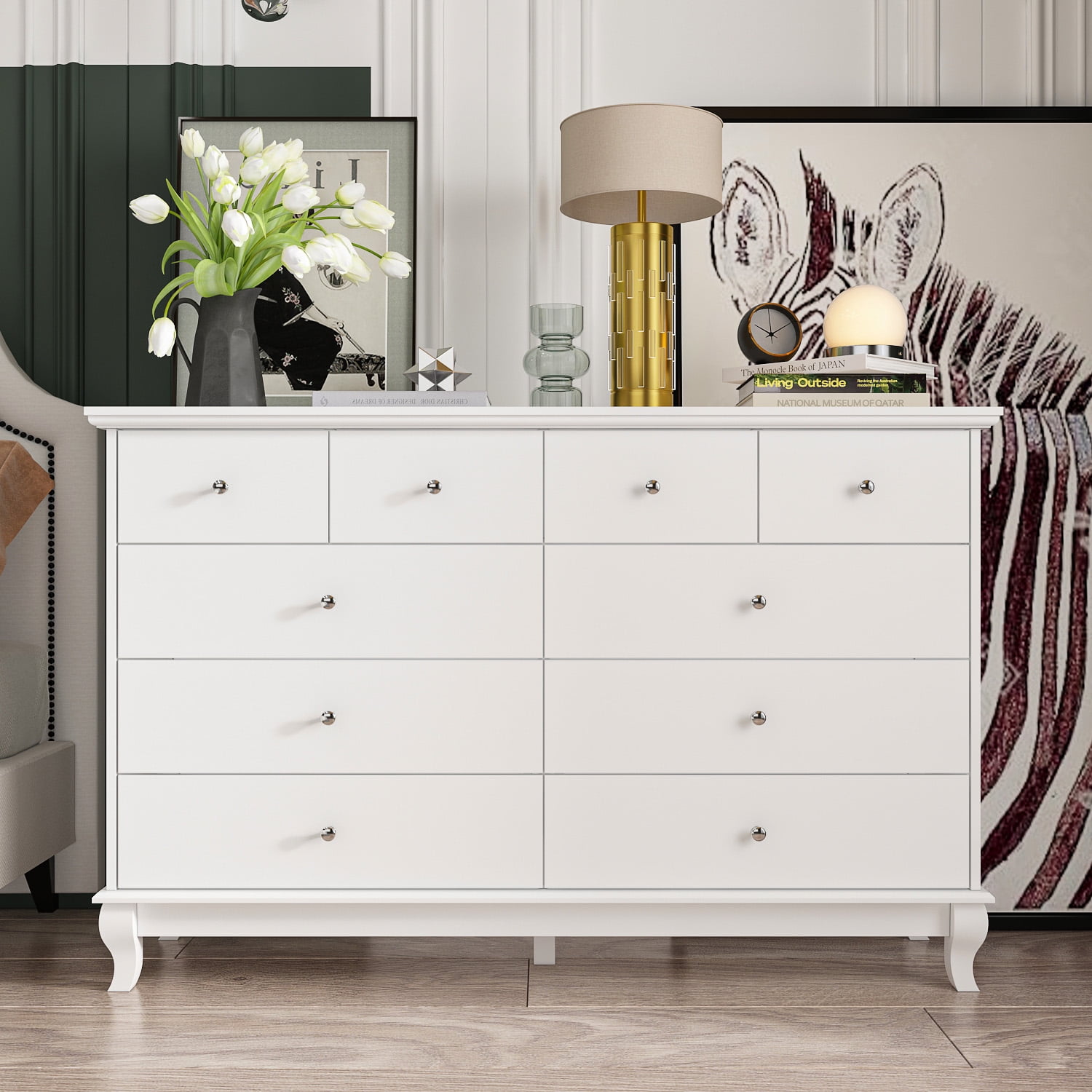 WIAWG 10 Drawer Double Dresser, Wooden Good, White Closet Chest for ...