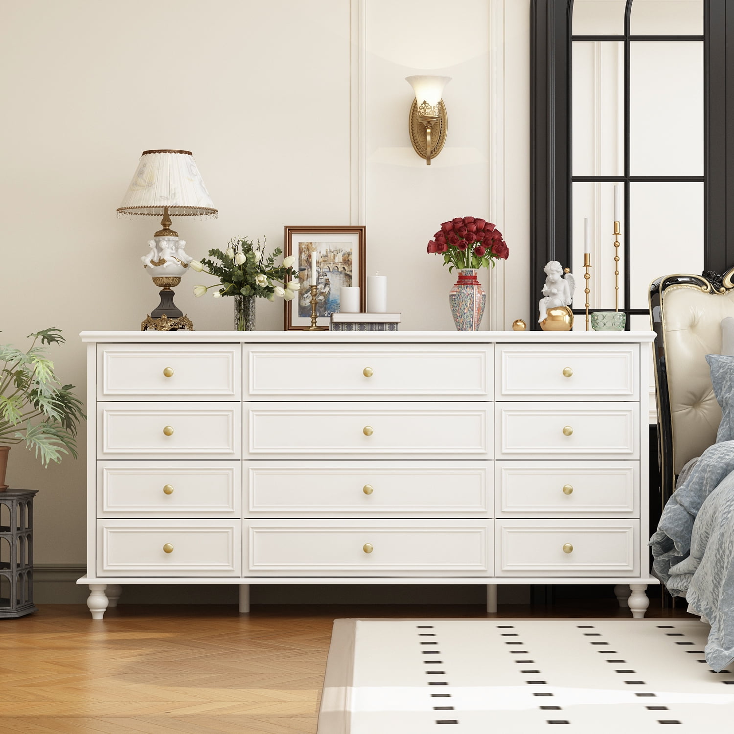 WIAWG HOME 12 Drawer White MDF Dresser with Wooden Legs for Storage ...