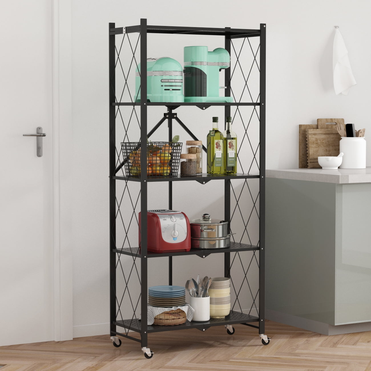 WIAWG 5-Tier Wire Shelving Unit with Wheels, Storage Shelf Organizer ...