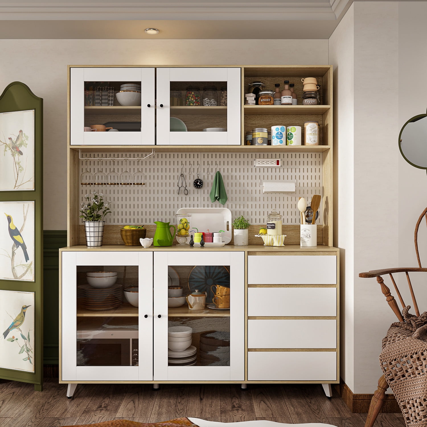WIAWG 74.8" Kitchen Pantry Storage Cabinet, Buffet Hutch Cabinet with ...