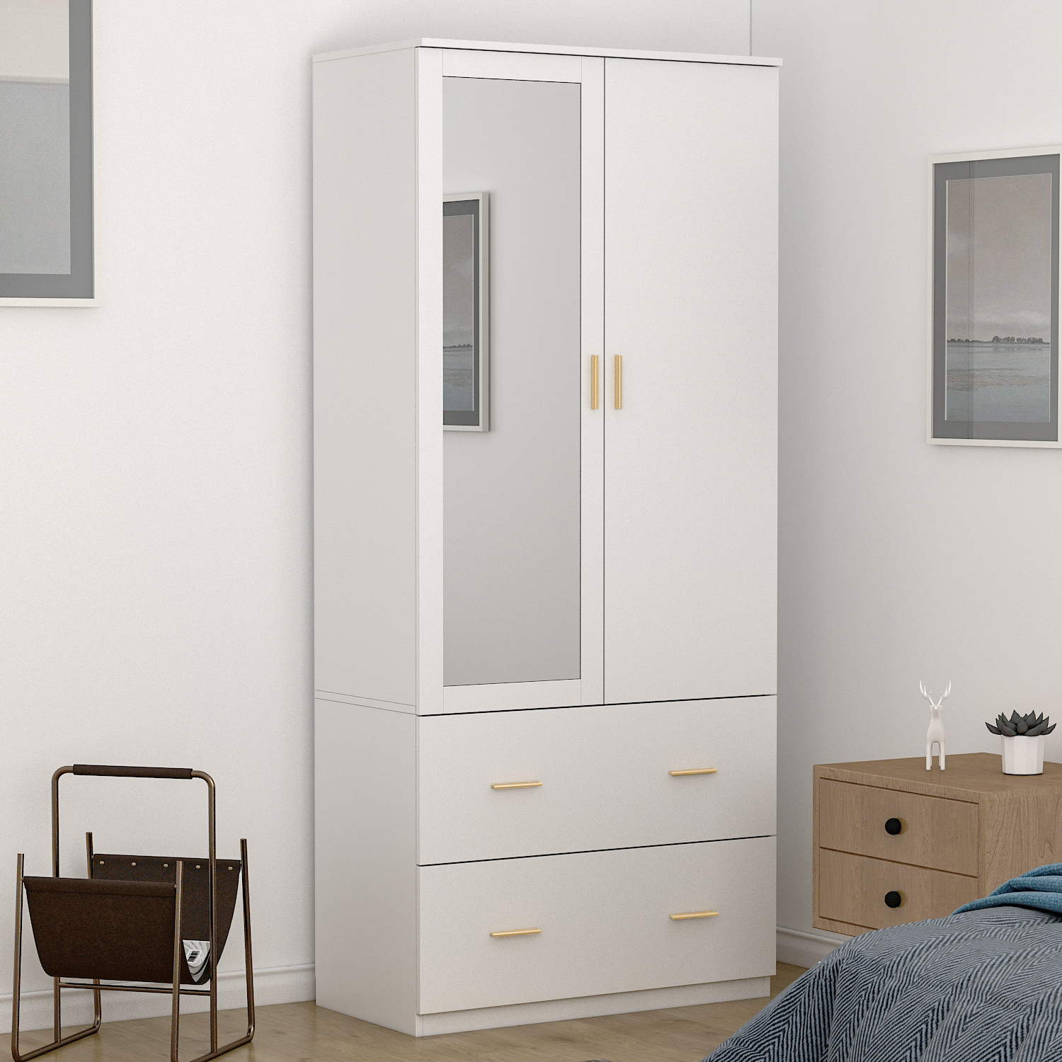 Fufuandgaga Bedroom Wardrobe Large Metal Armoire With Glass Doors Shelves Clothes Rod Lights