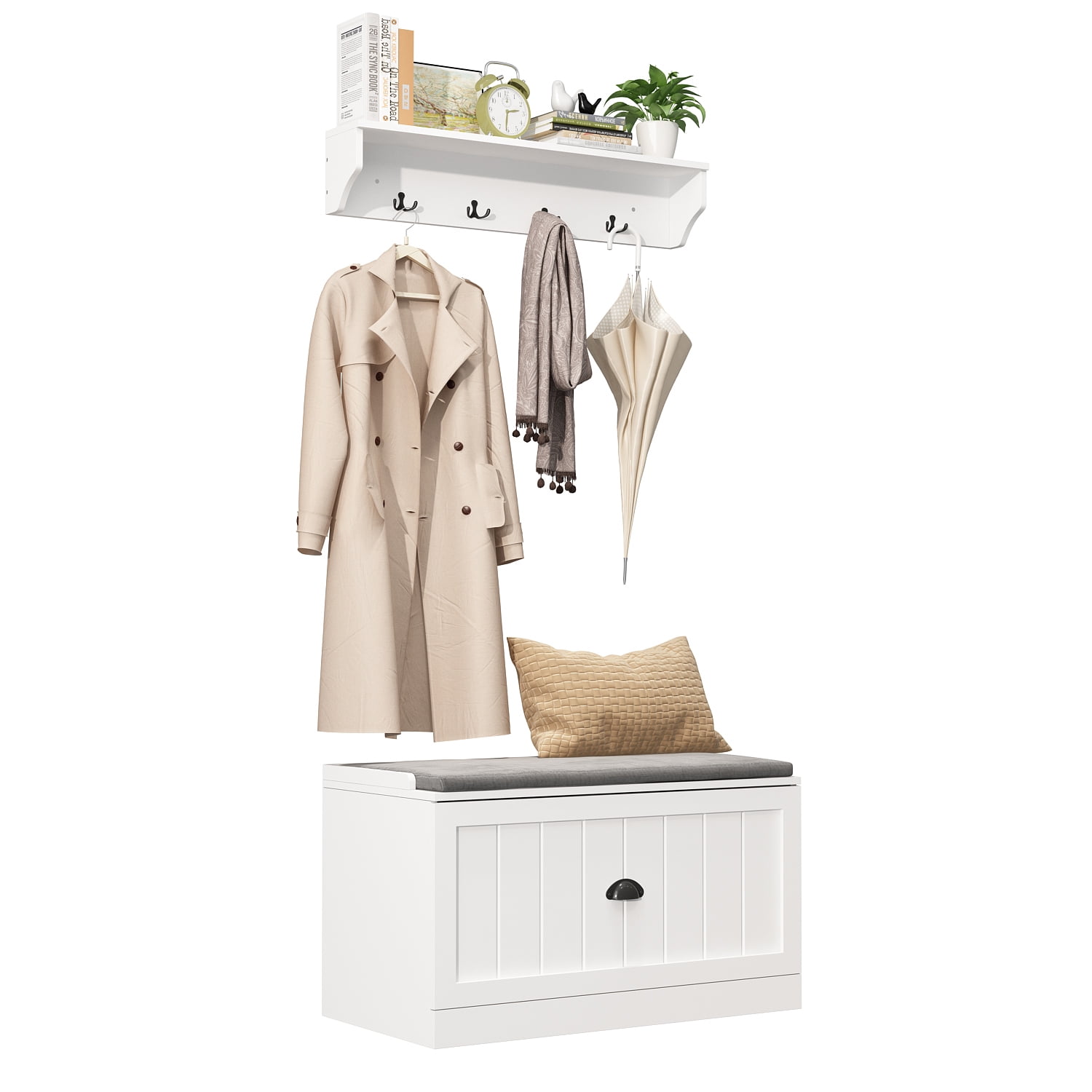 WIAWG Coat Rack Shoe Bench Set, Hall Tree with Shoe Bench and 4 Hooks ...