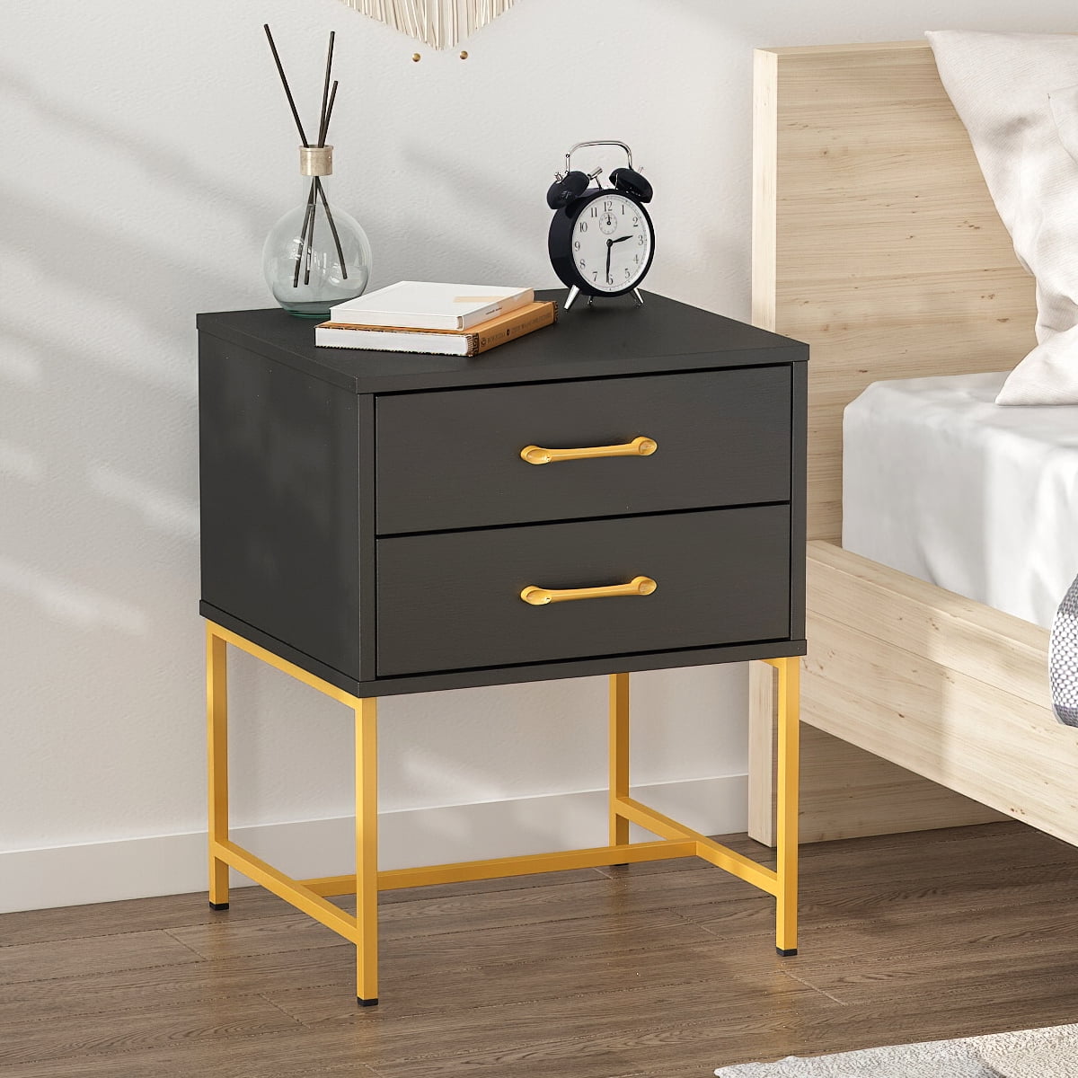 WIAWG End Table with Metal Frame Nightstand End Table Side Table for ...