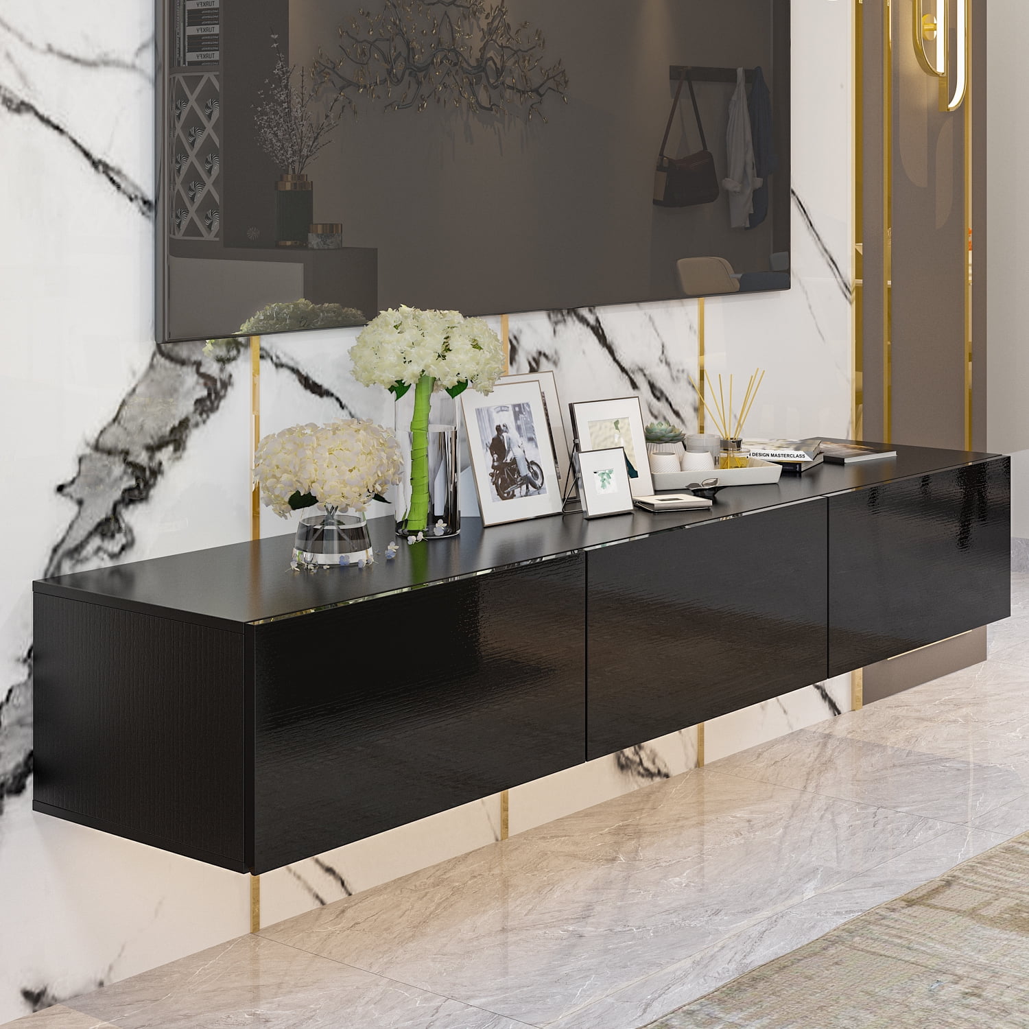 WIAWG Floating TV Stand Wall Mounted with LED Lights, Media Console ...