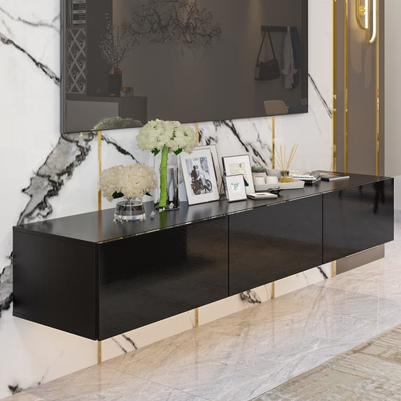 WIAWG Floating TV Stand Wall Mounted with LED Lights, Media Console ...