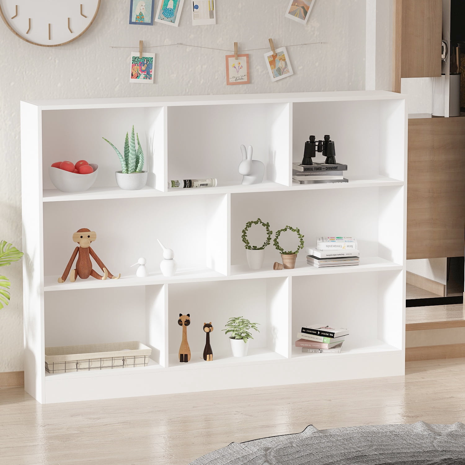 WIAWG Modern Open Shelf Bookcase Cube Storage Organizer for Home White ...